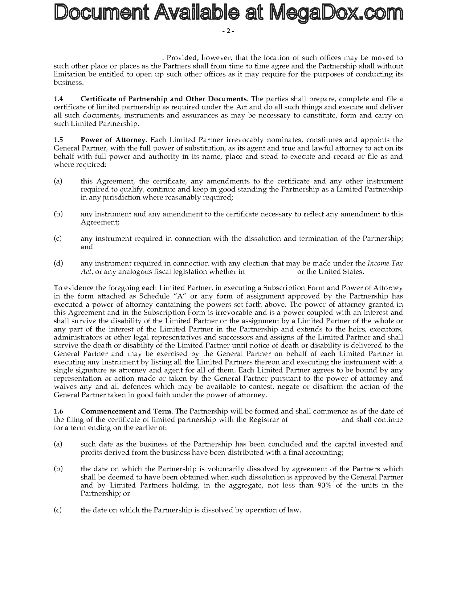 Canada Limited Partnership Agreement | MegaDox.com