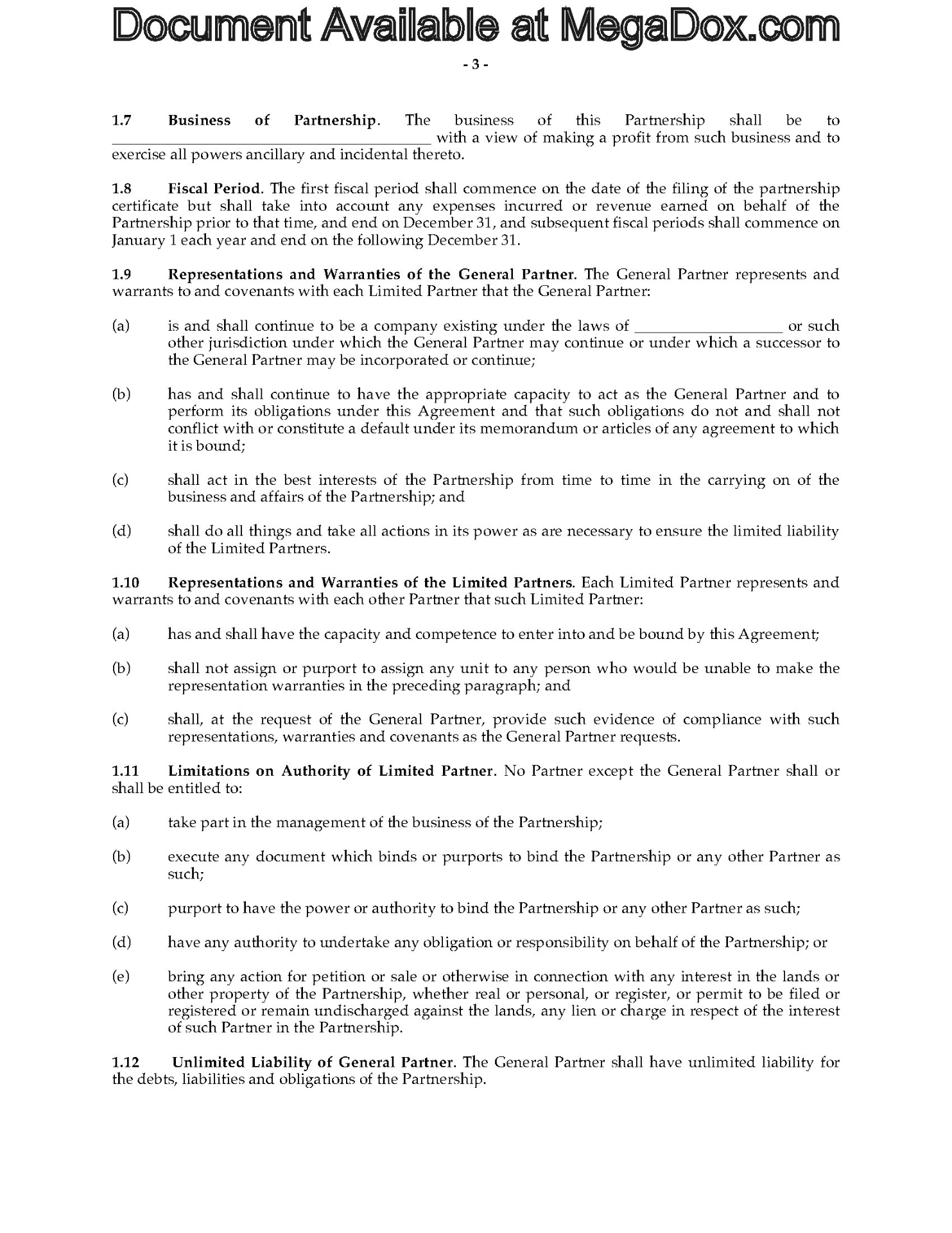 Canada Limited Partnership Agreement | MegaDox.com