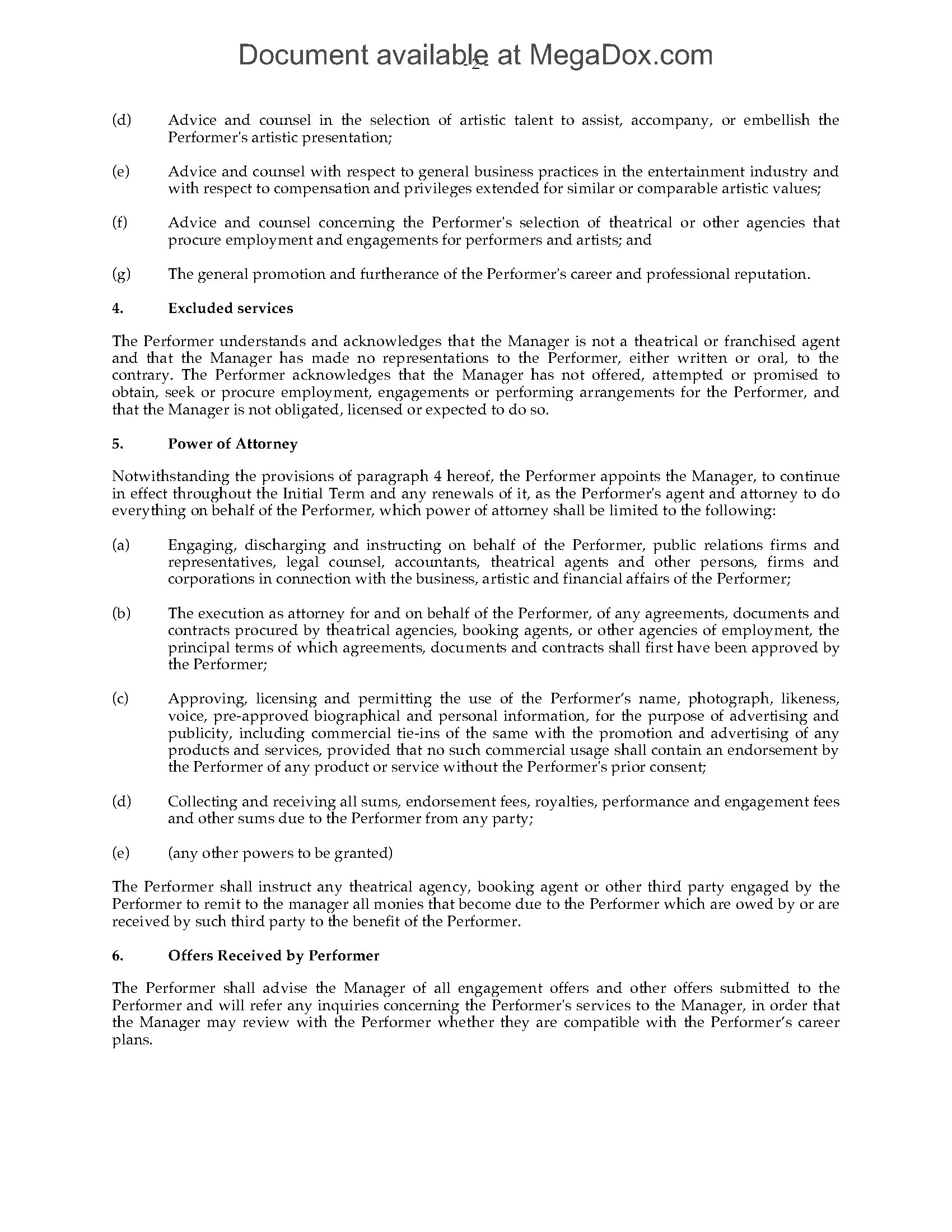 Personal Management Agreement | MegaDox.com