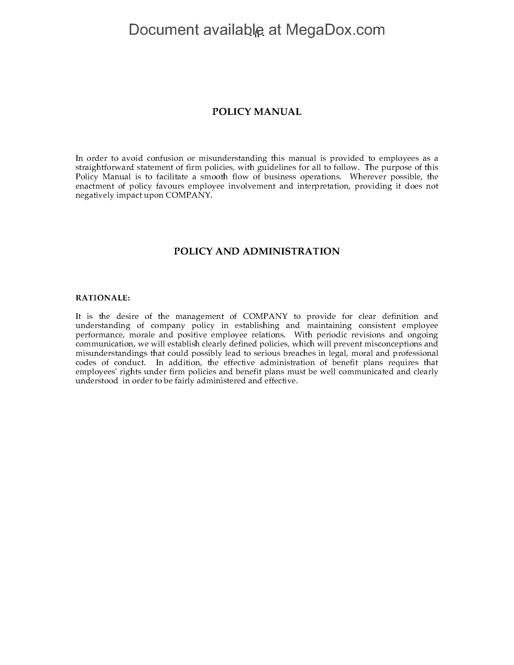 Office Policy Manual Template | MegaDox.com