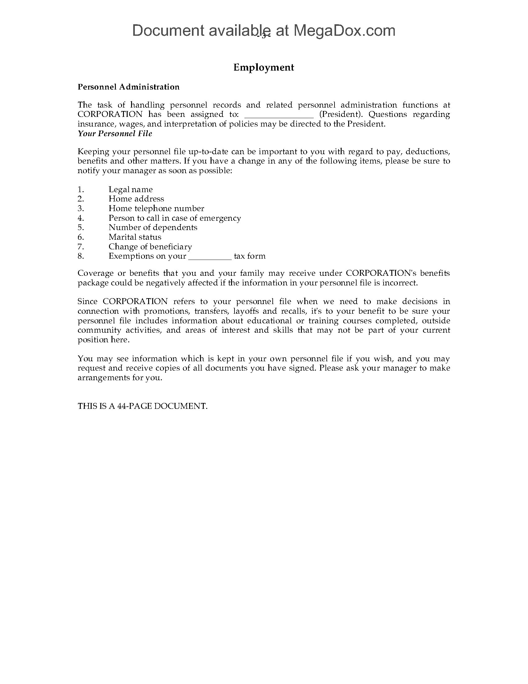 Employee Manual Template | MegaDox.com