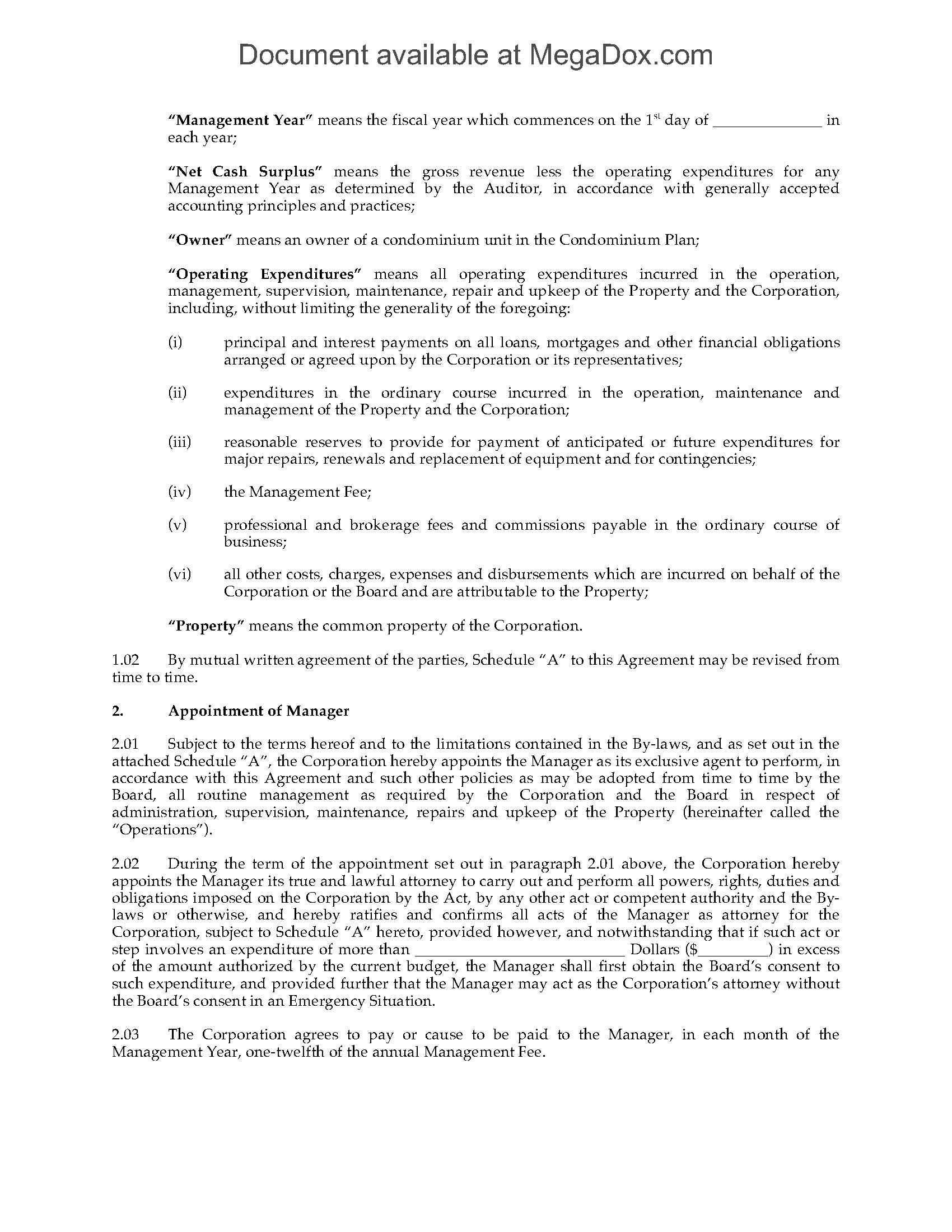 Condominium Common Property Management Agreement | MegaDox.com