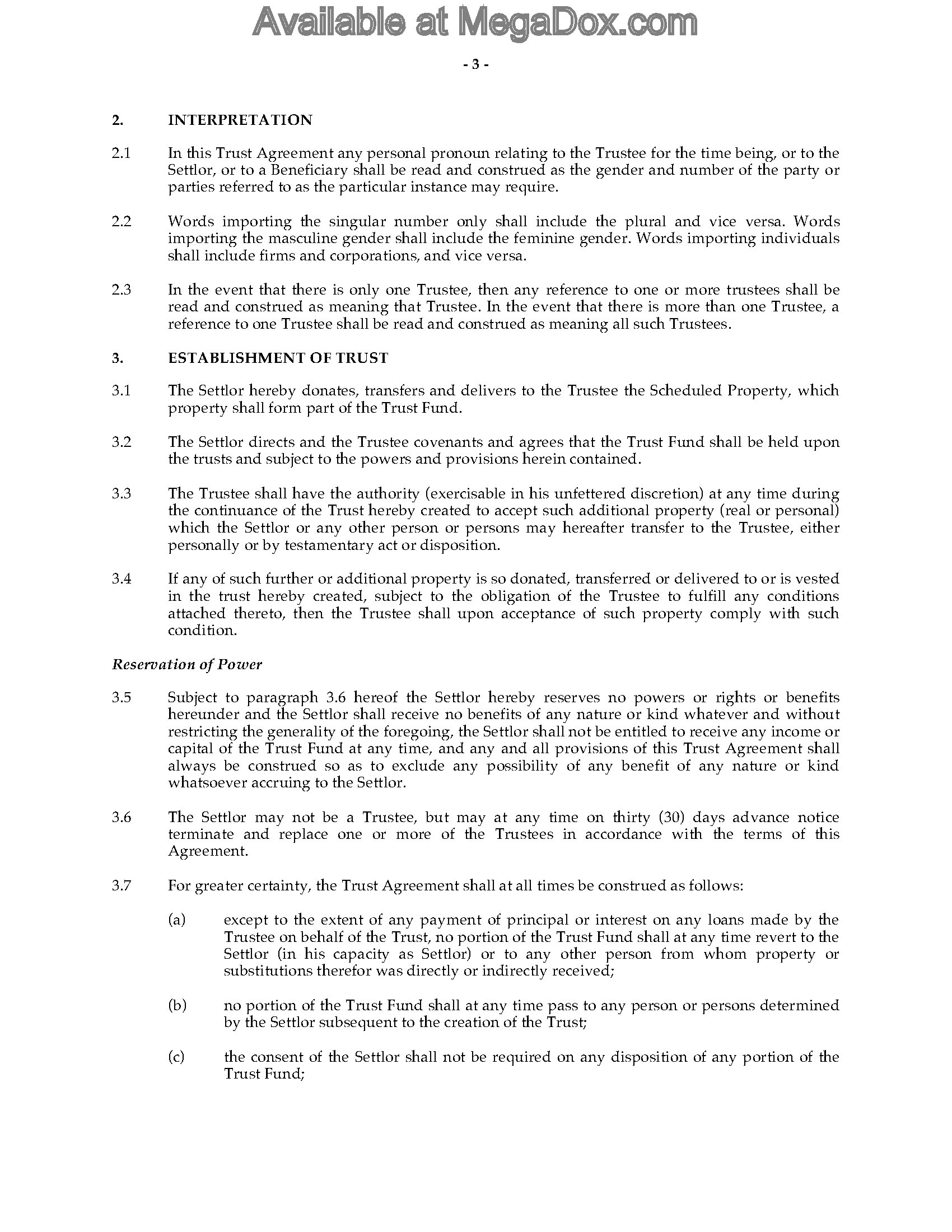 canada irrevocable discretionary trust deed | MegaDox.com
