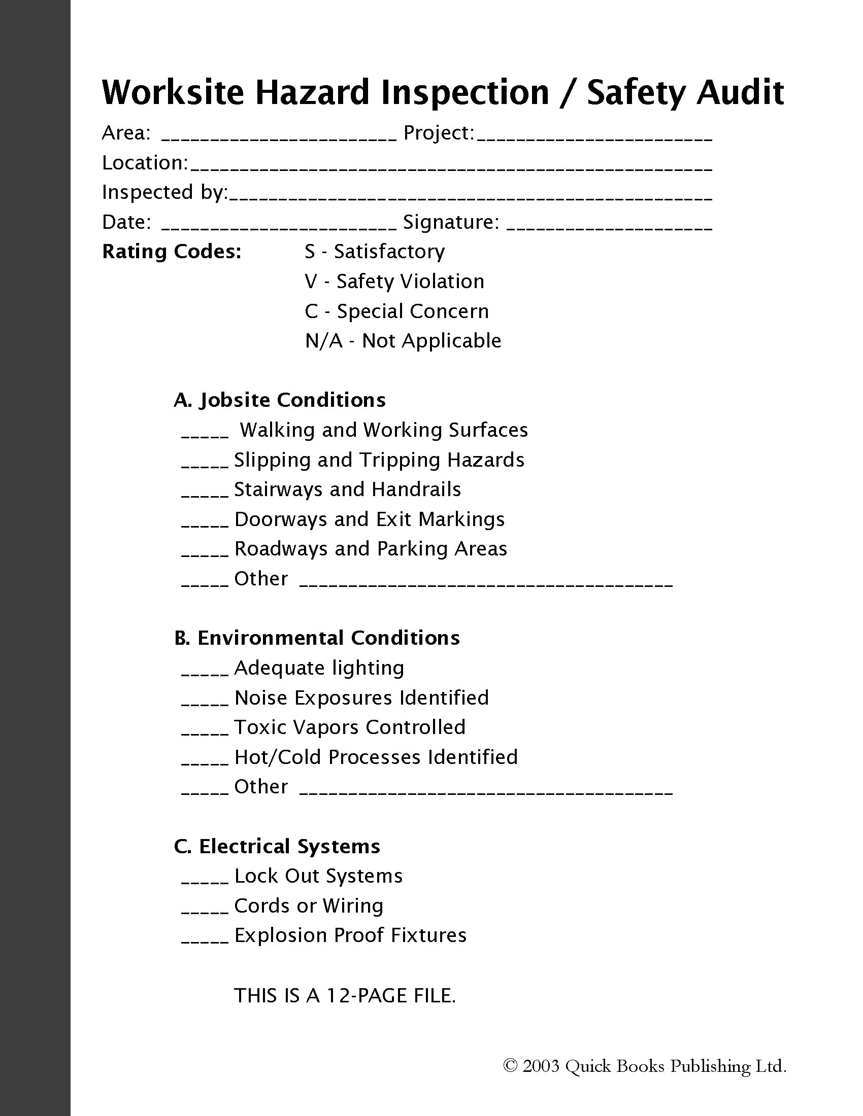 worksite inspection hazard assessment checklist | MegaDox.com