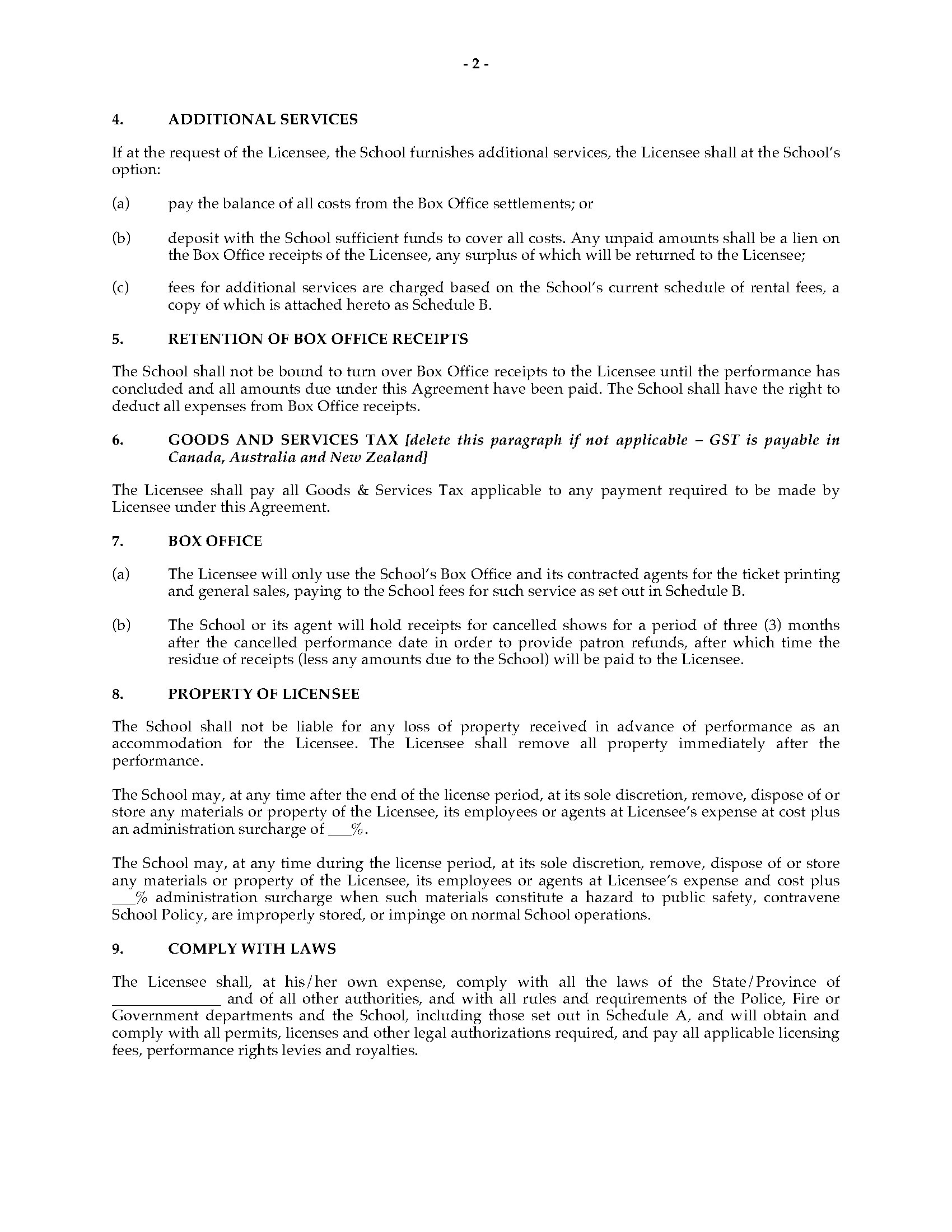 performance theater license agreement | MegaDox.com