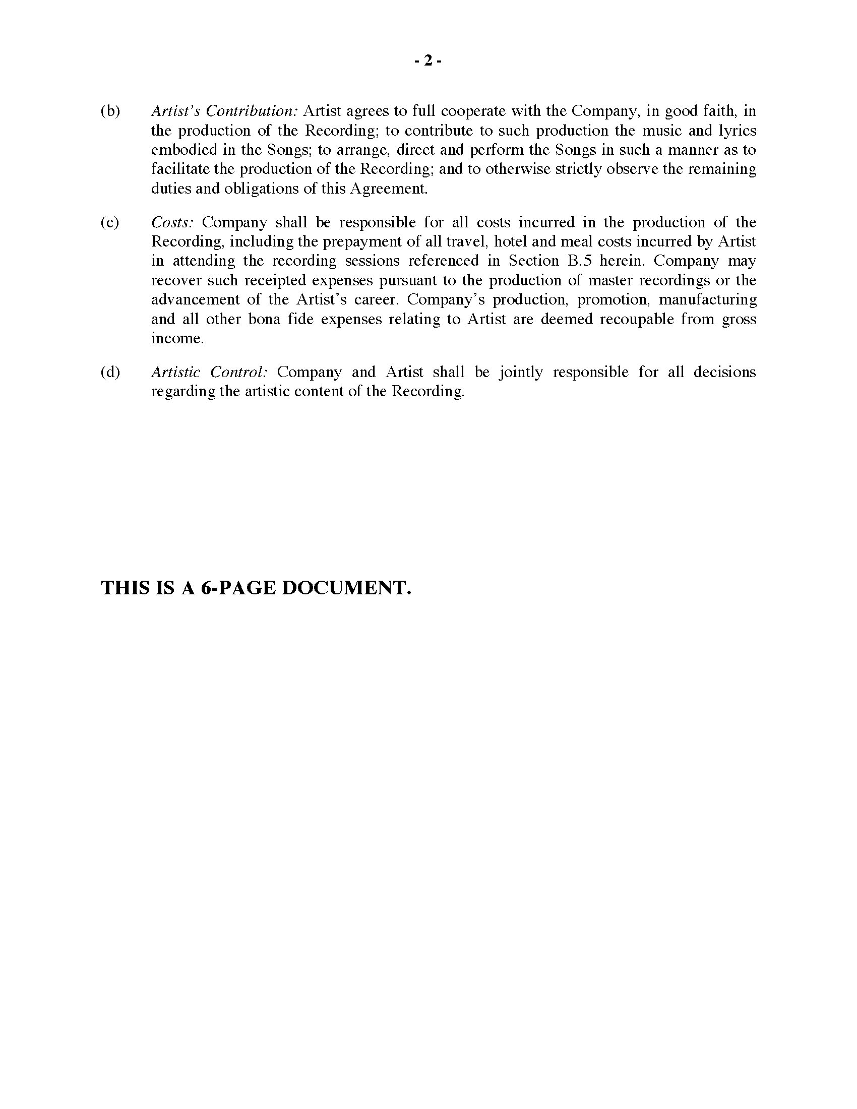 recording contract template form | MegaDox.com