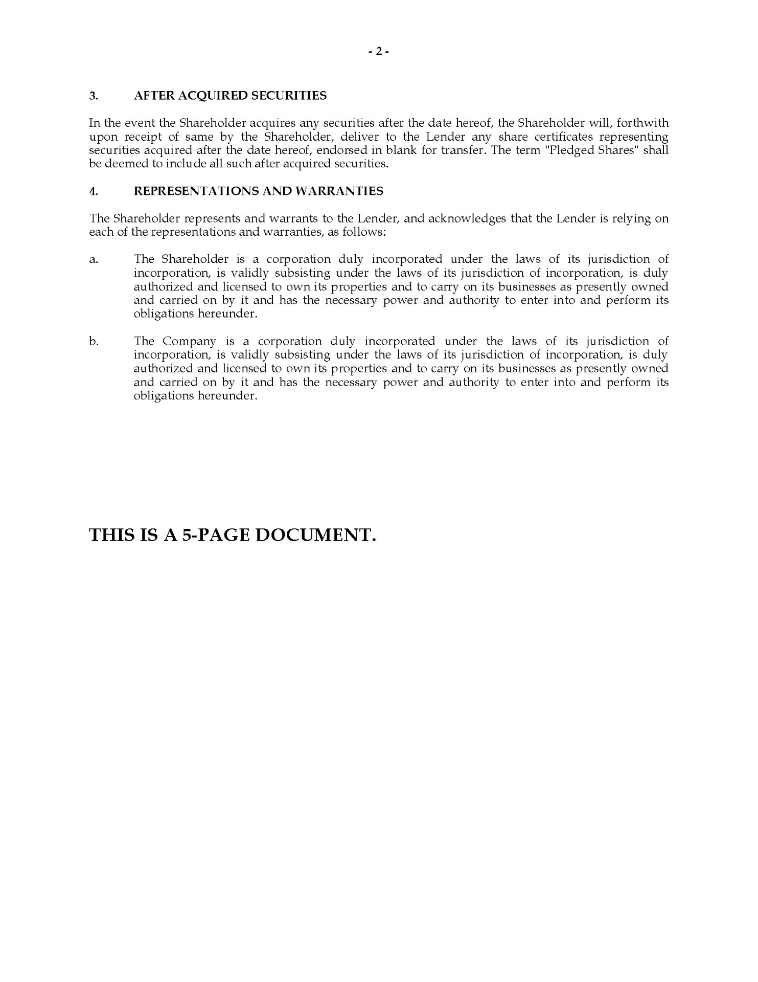 Ontario Share Pledge Agreement | MegaDox.com