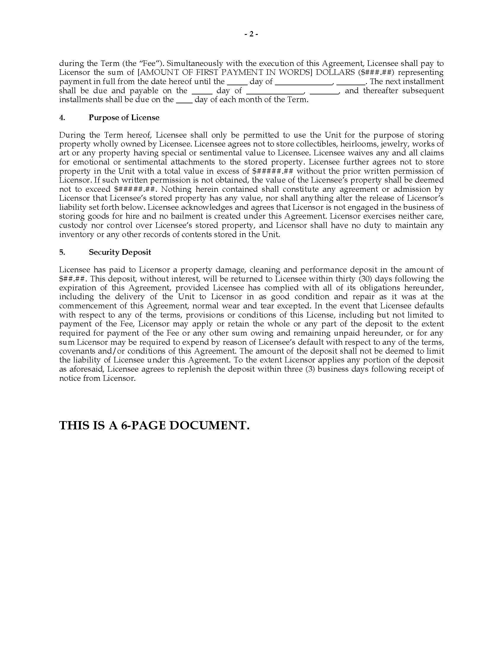 florida self storage license agreement | MegaDox.com
