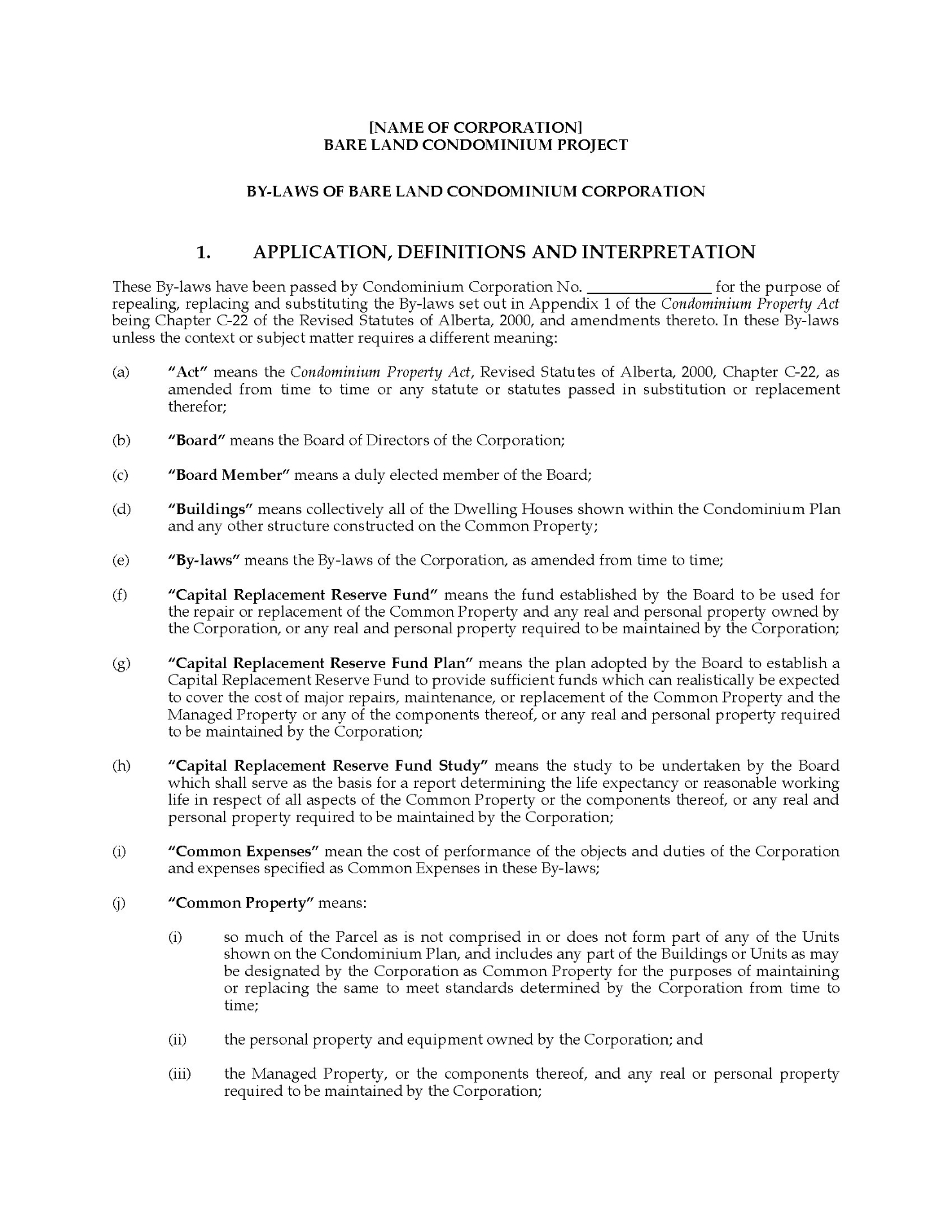 Alberta Bare Land Condominium Bylaws | MegaDox.com