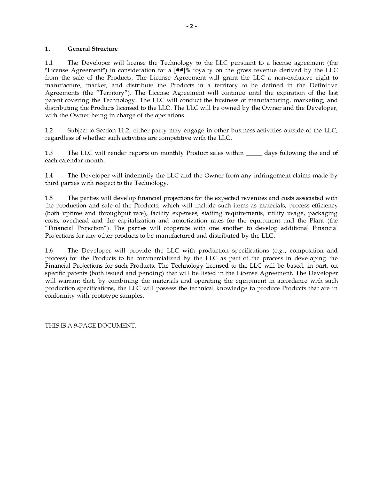 Letter of Intent for Manufacturing Joint Venture | MegaDox.com