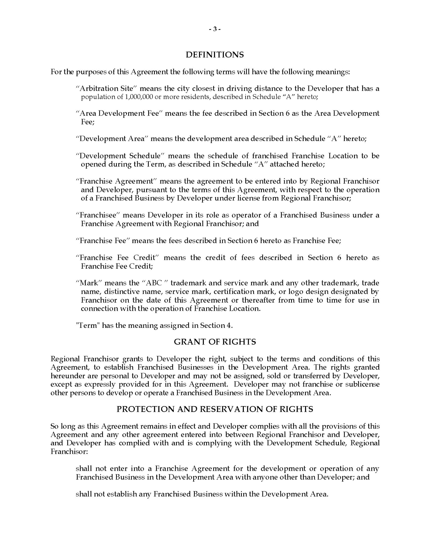 USA Franchise Area Development Agreement | MegaDox.com