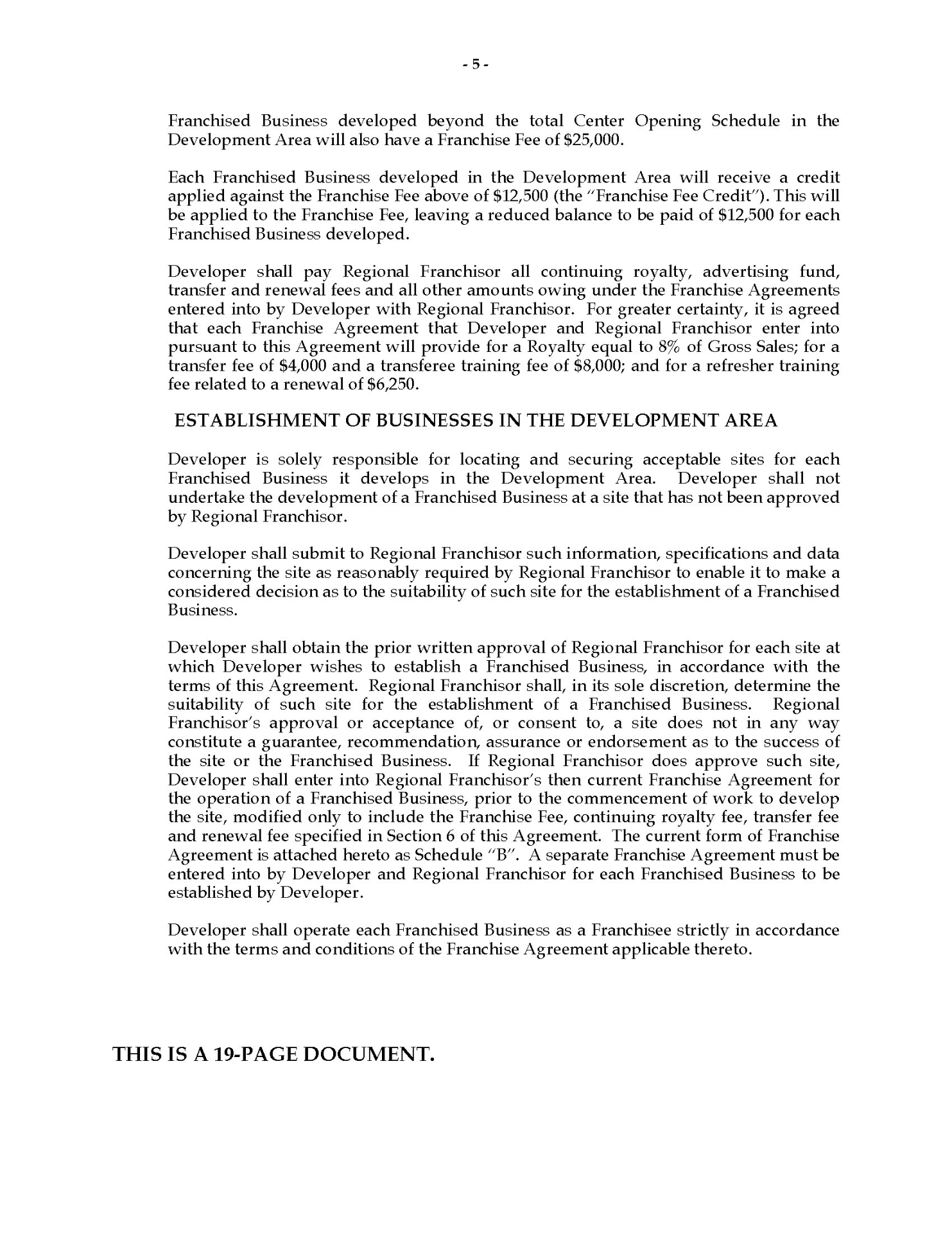 USA Franchise Area Development Agreement | MegaDox.com