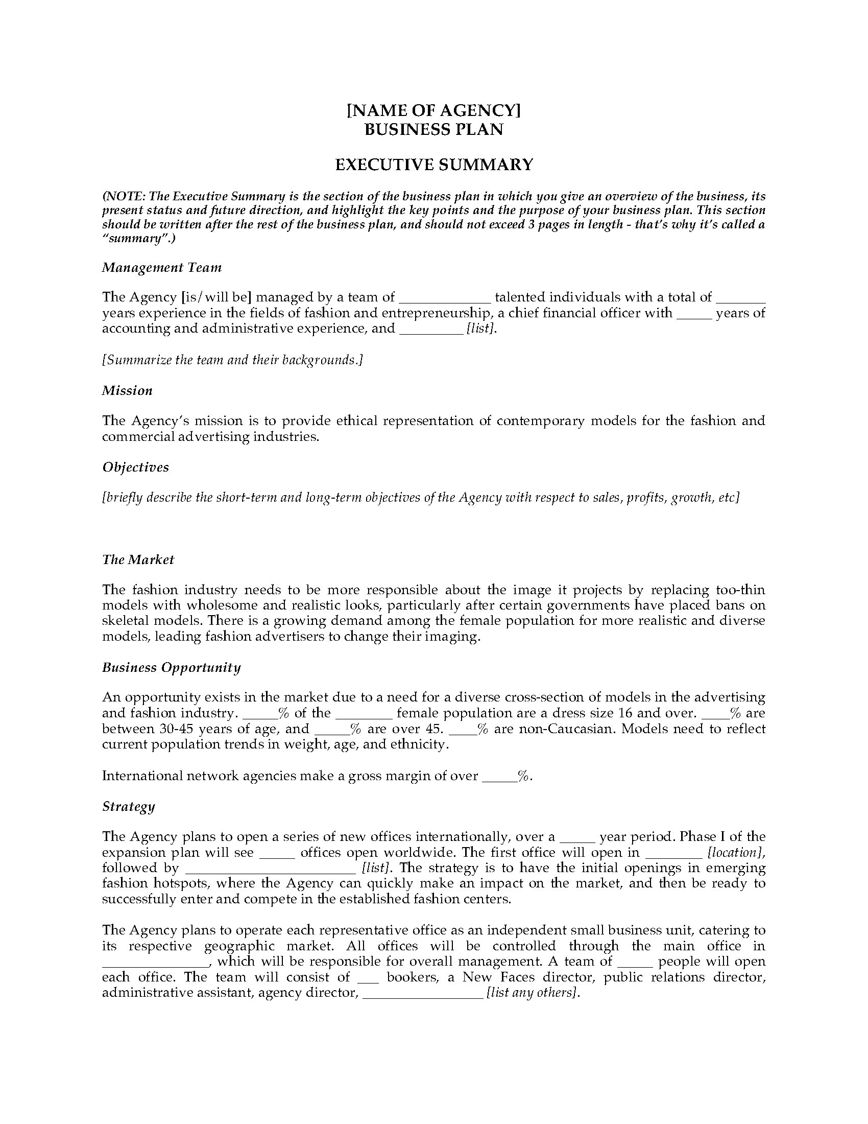 Modeling Agency Business Plan | MegaDox.com