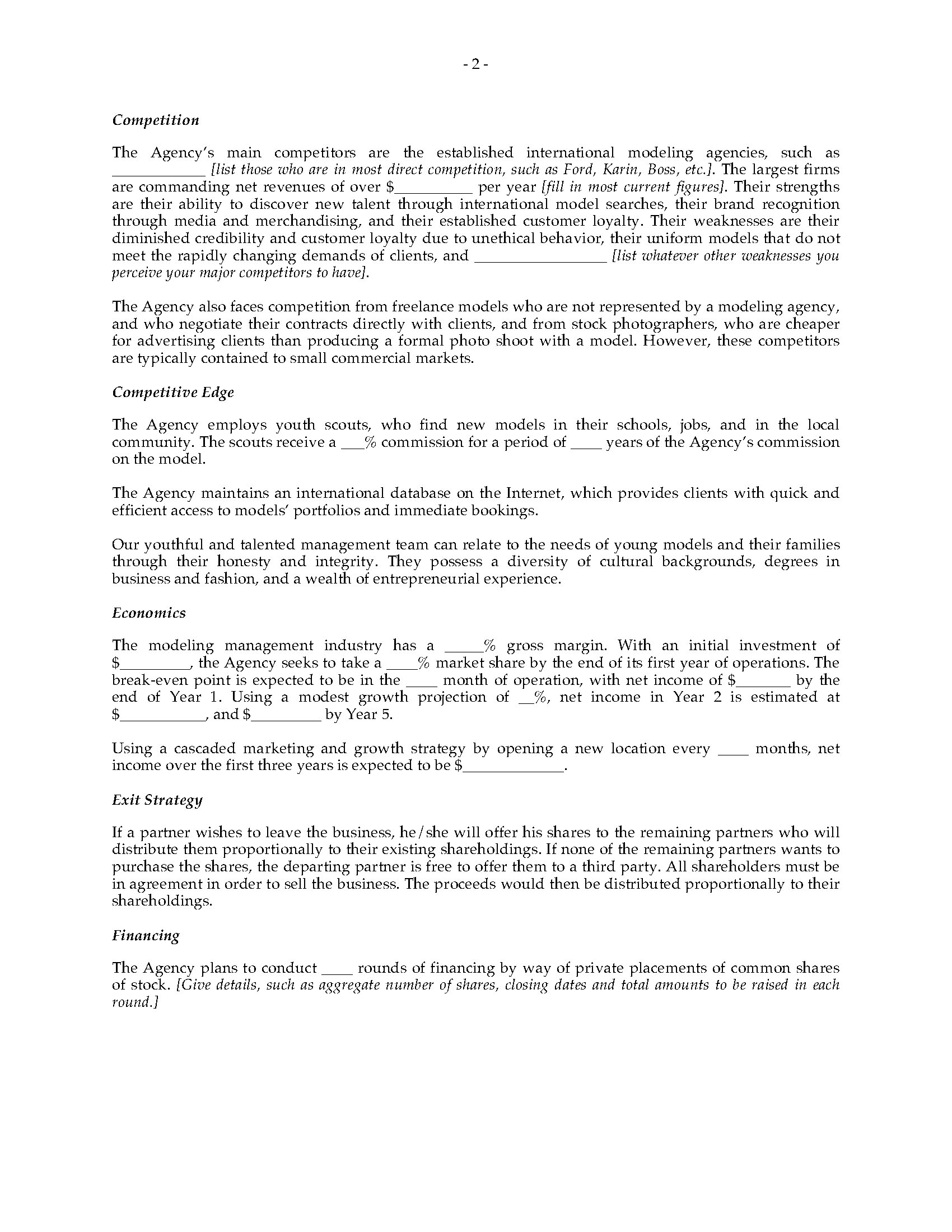 Modeling Agency Business Plan | MegaDox.com