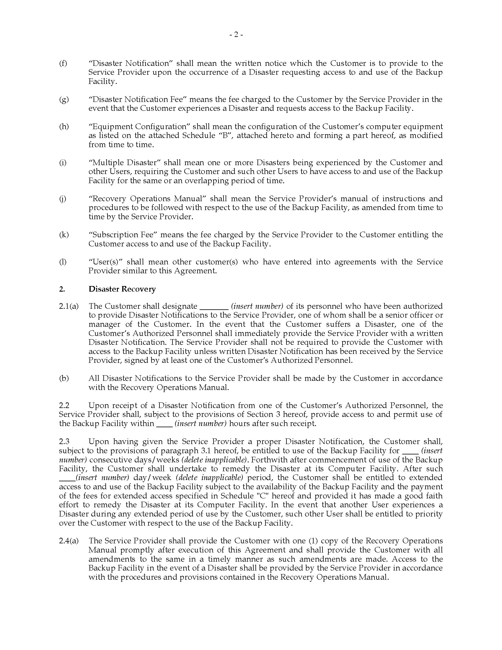 USA Data Disaster Recovery Agreement | MegaDox.com