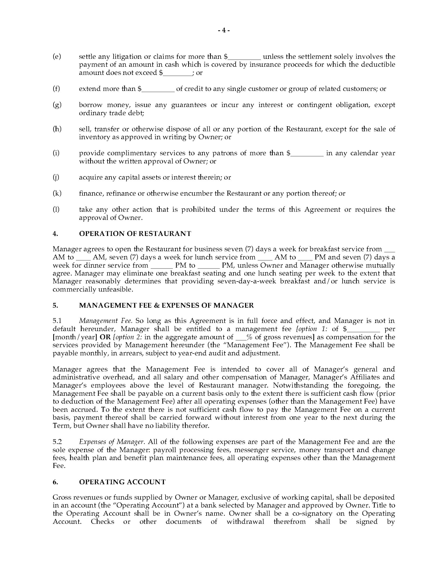 Restaurant Management Agreement Template | MegaDox.com