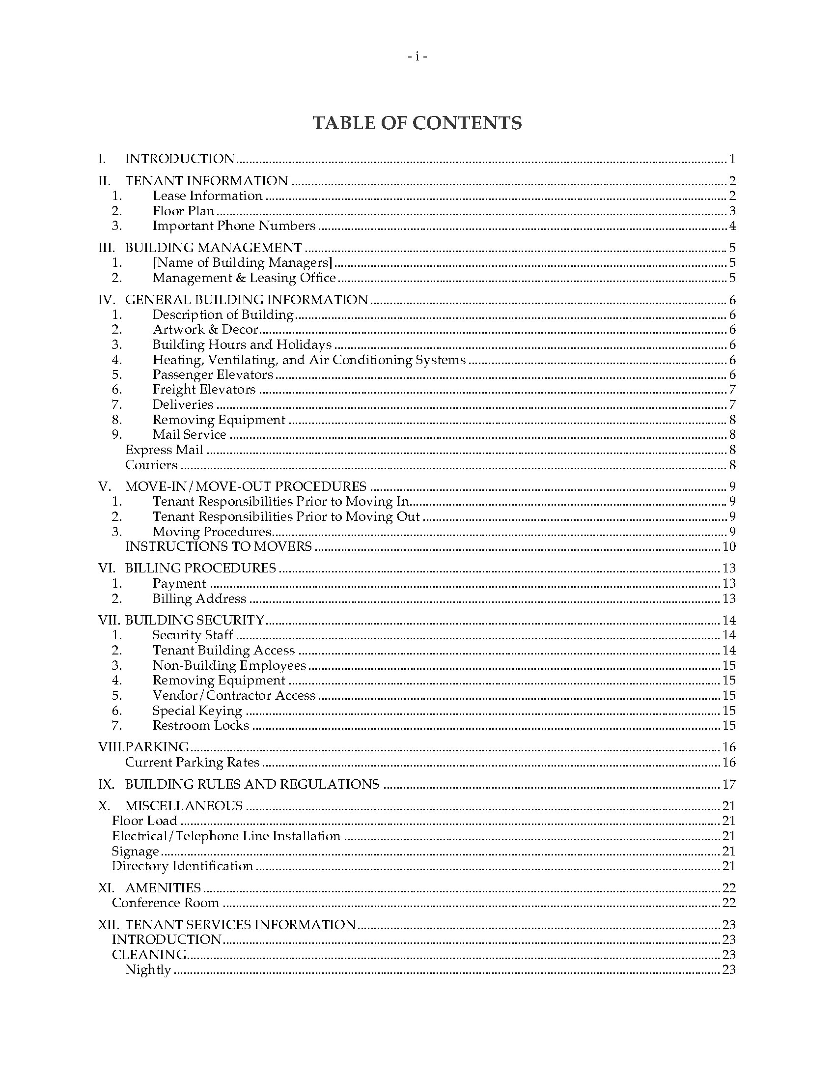 Tenant Manual for Commercial Highrise Building | MegaDox.com