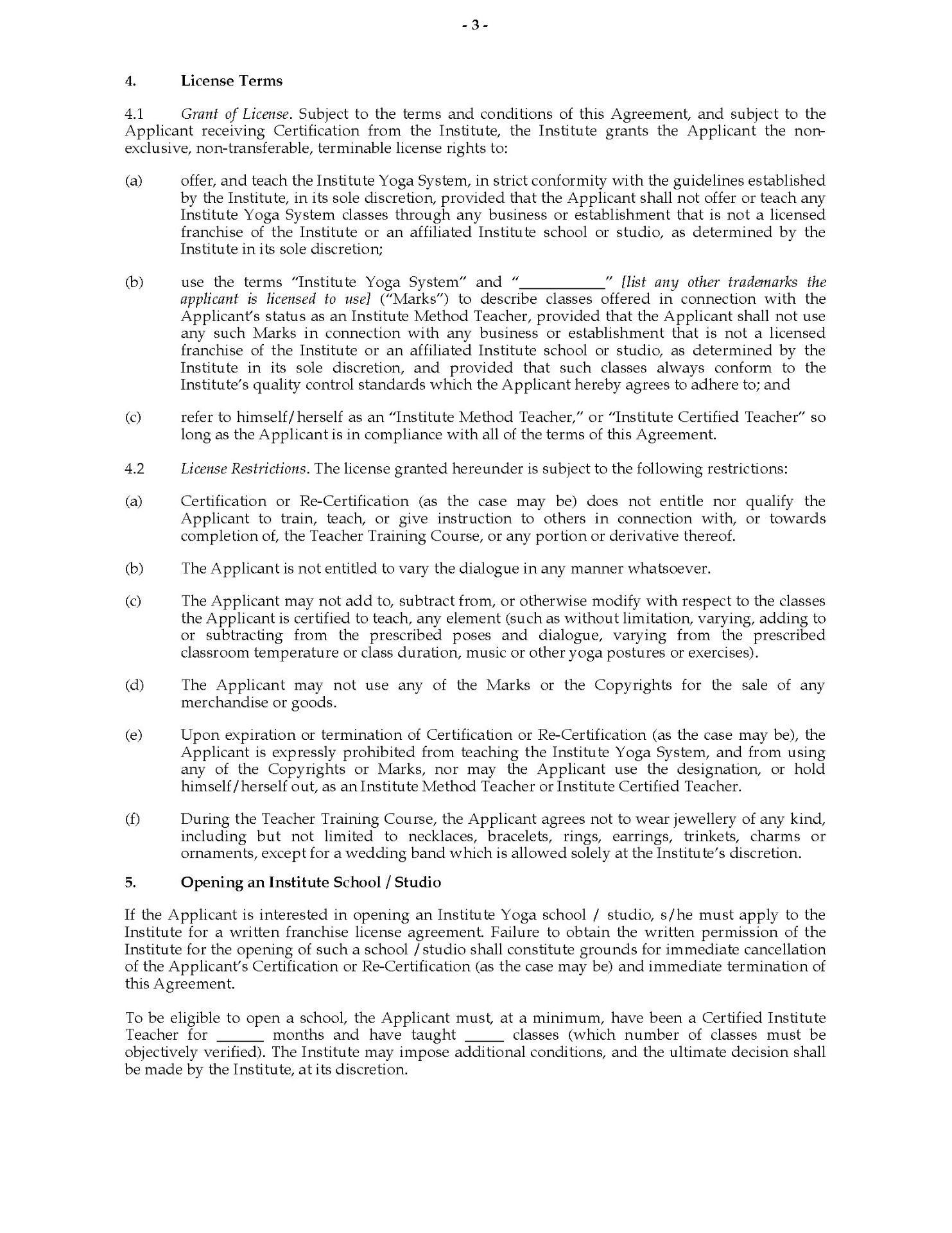 India Yoga Instructor Training Agreement | MegaDox.com