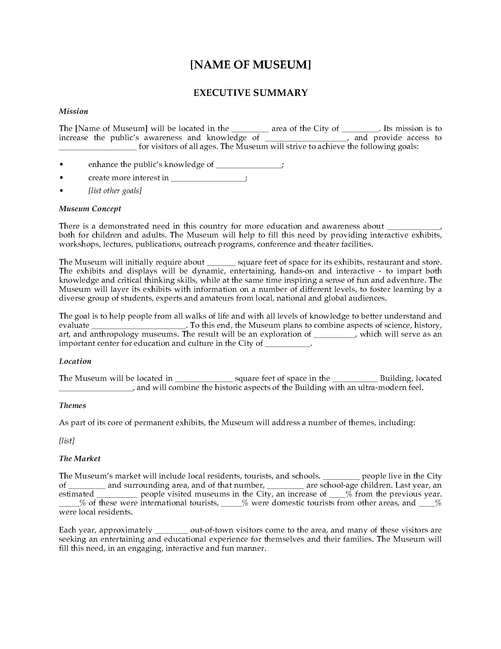 museum business plan template | MegaDox.com