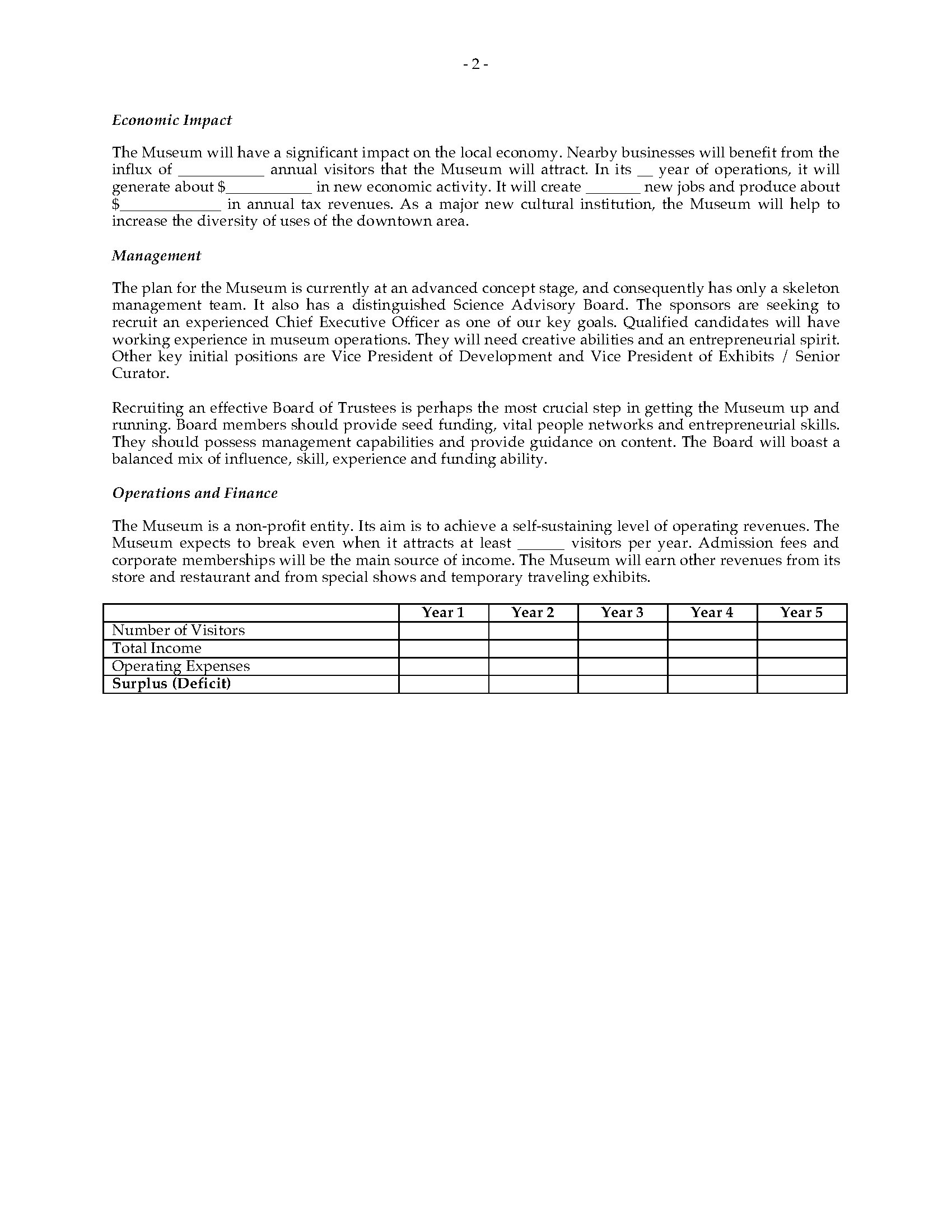 museum business plan template | MegaDox.com