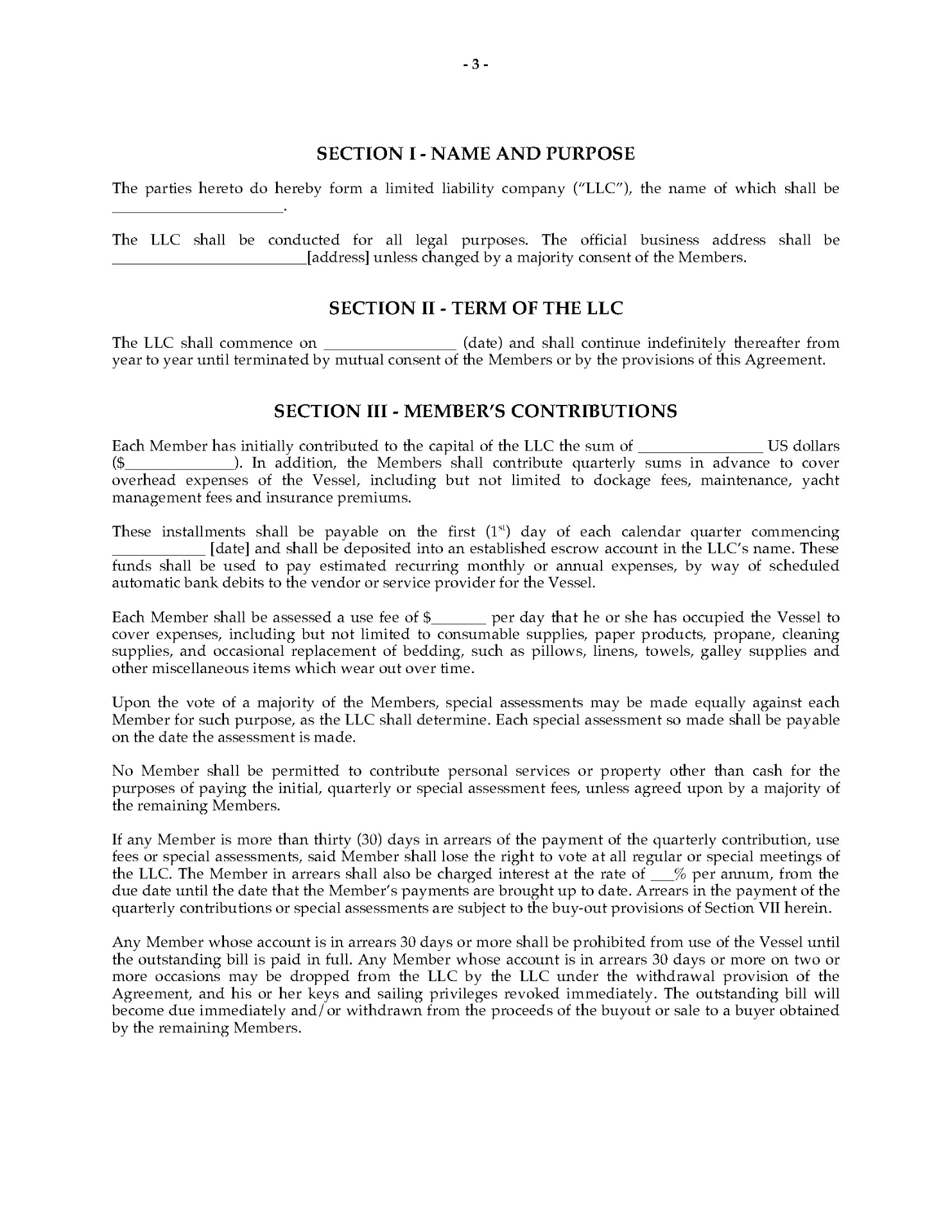 USA LLC Members Agreement for Fractional Yacht Ownership | MegaDox.com