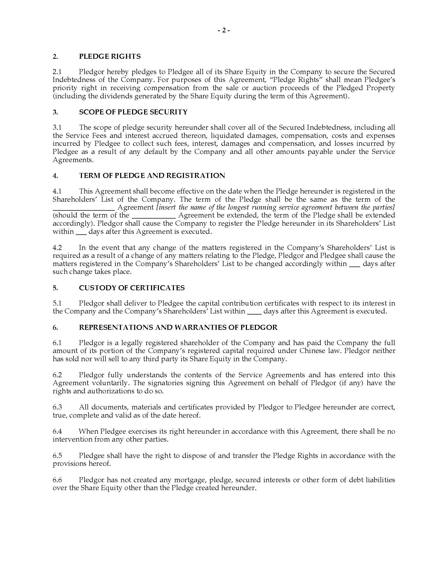 China Share Pledge Agreement | MegaDox.com