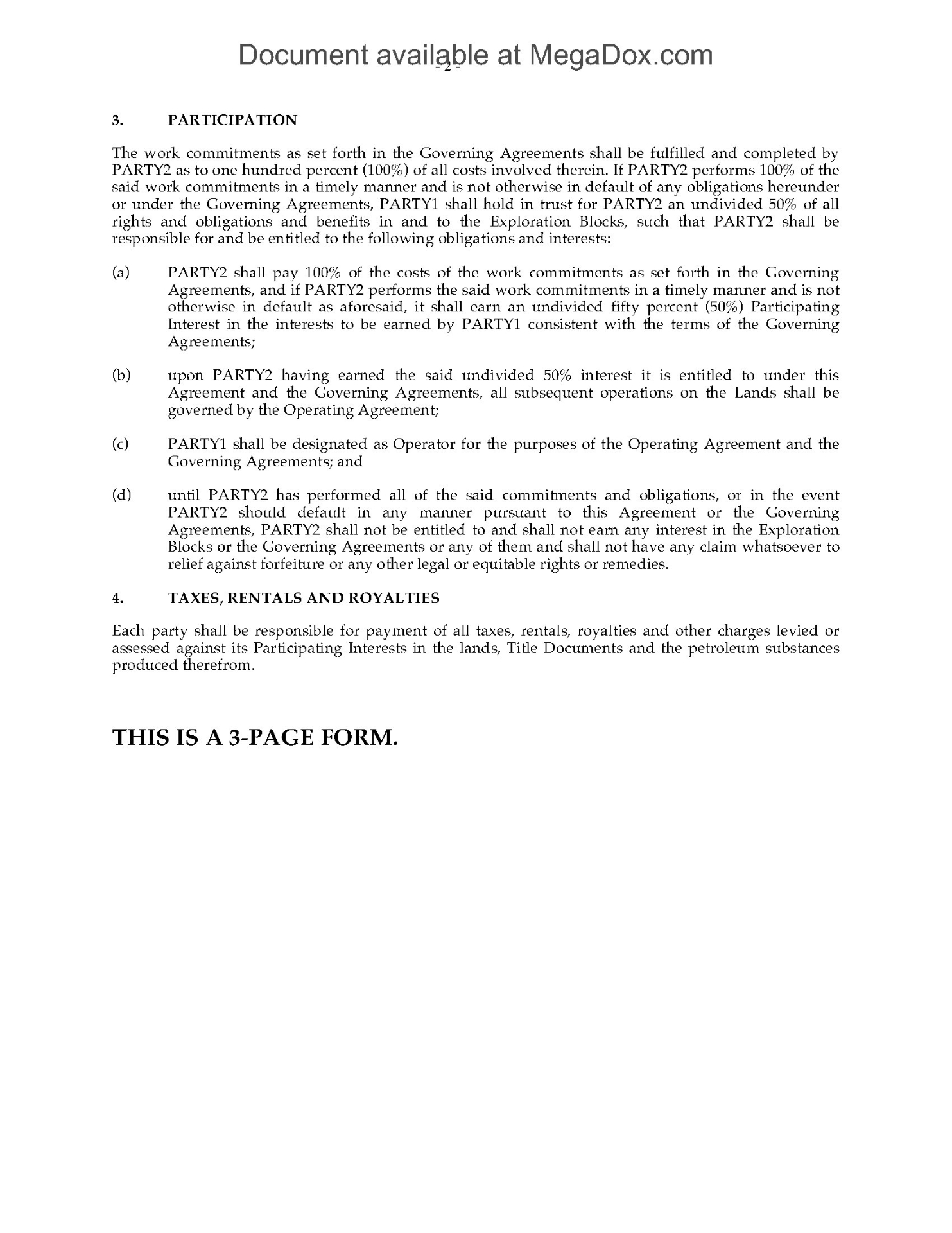 Participation Agreement for Oil and Gas Exploration | MegaDox.com