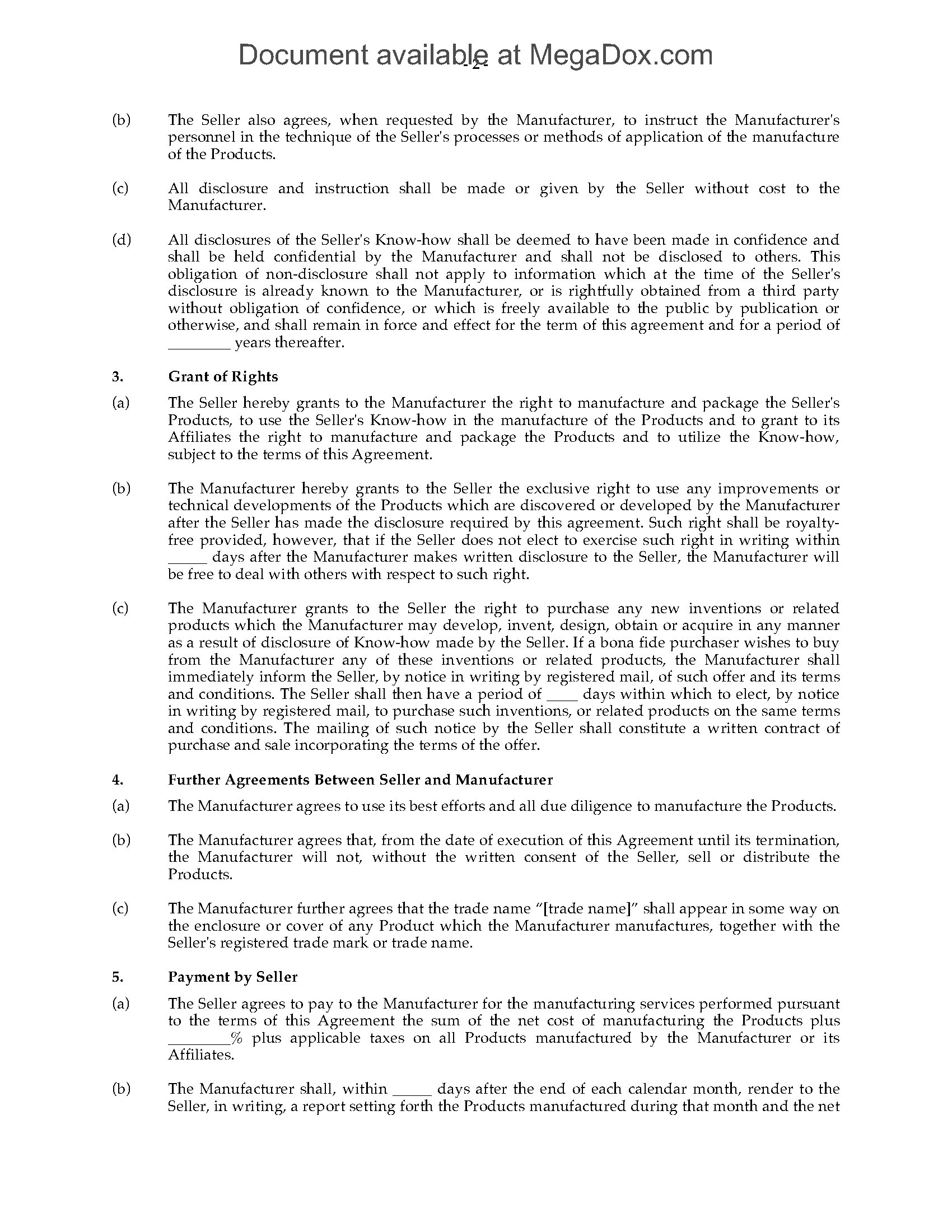 manufacturing agreement form | MegaDox.com
