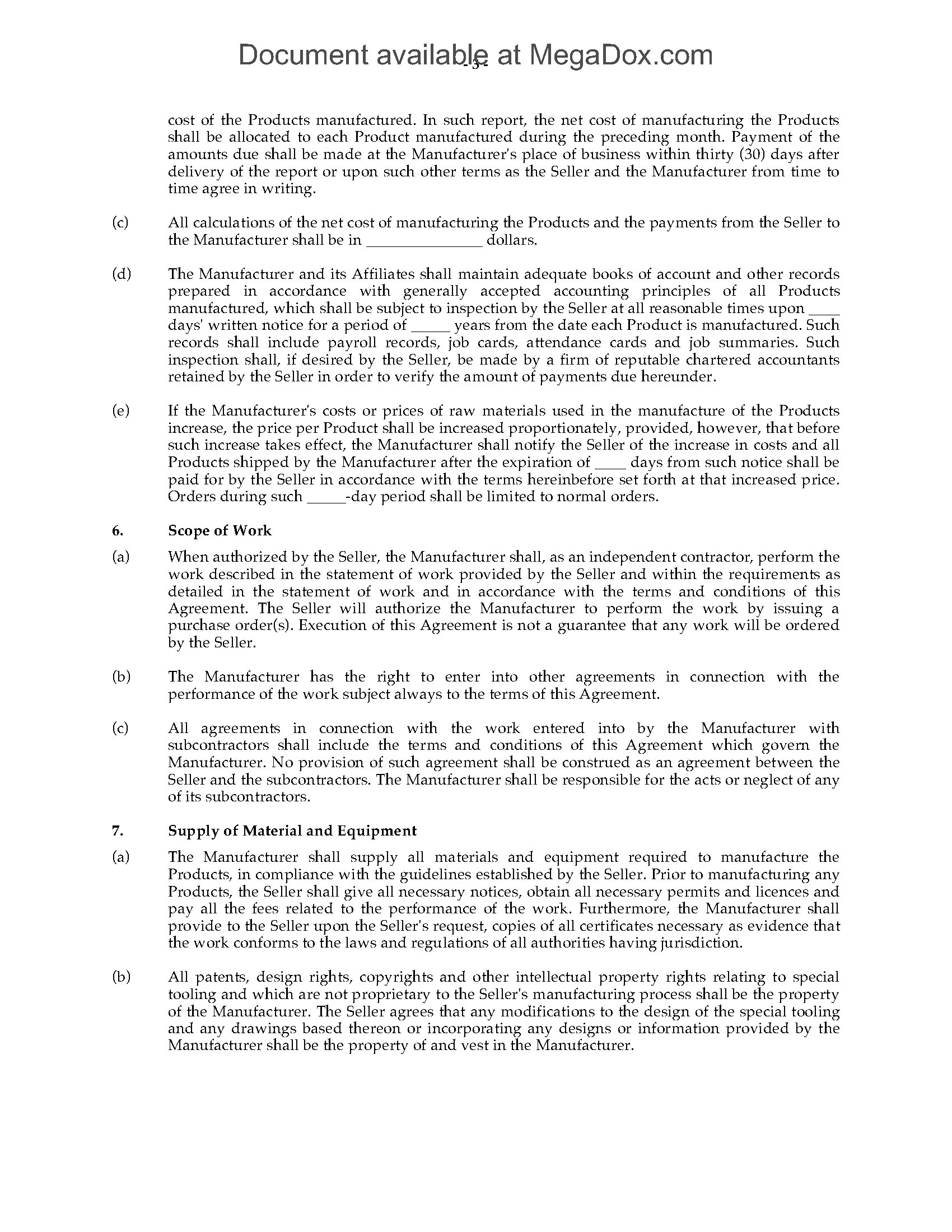 manufacturing agreement form | MegaDox.com