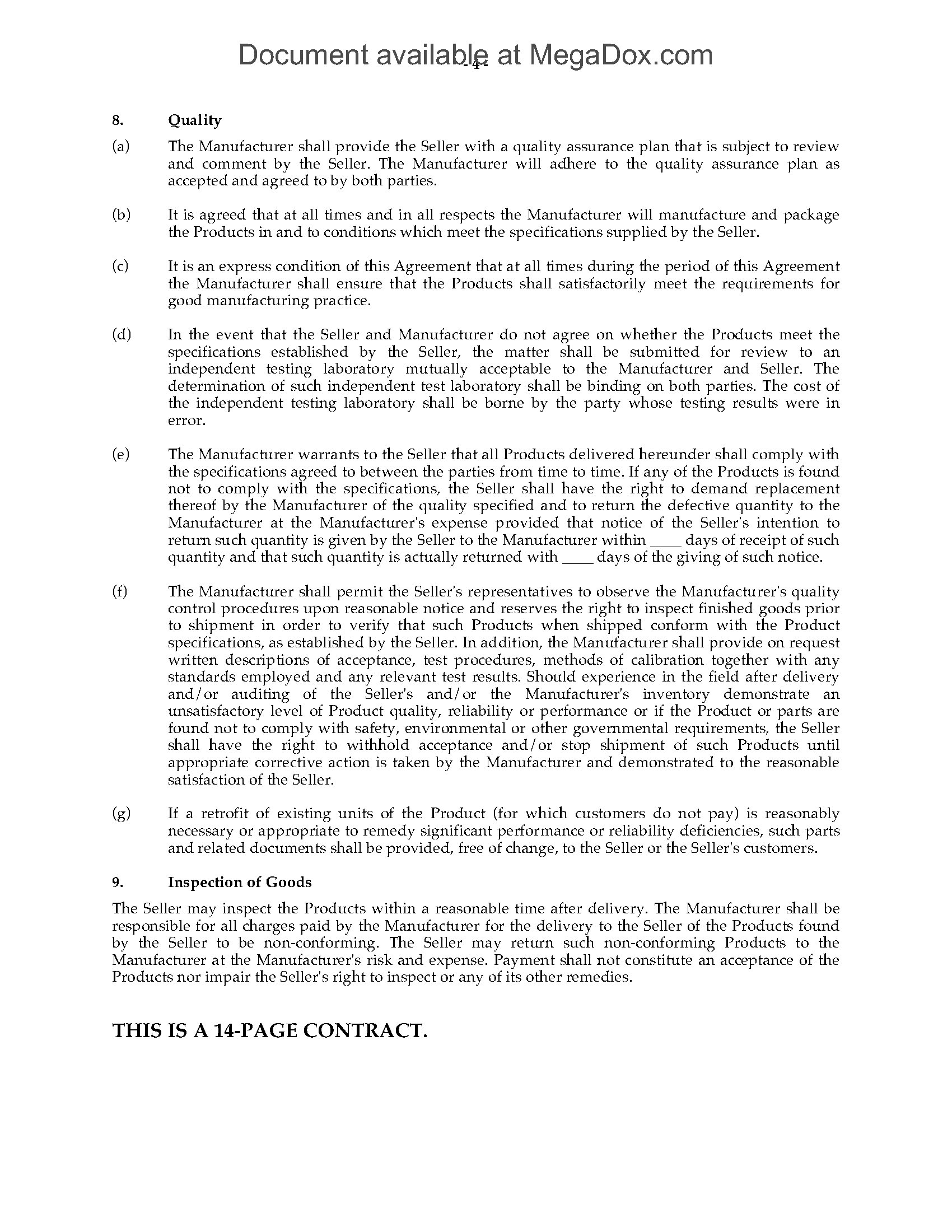 manufacturing agreement form | MegaDox.com