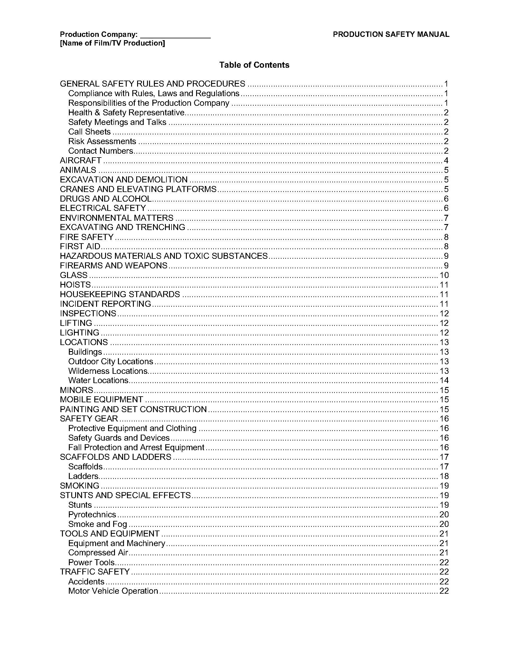 Film Production Health and Safety Manual | MegaDox.com