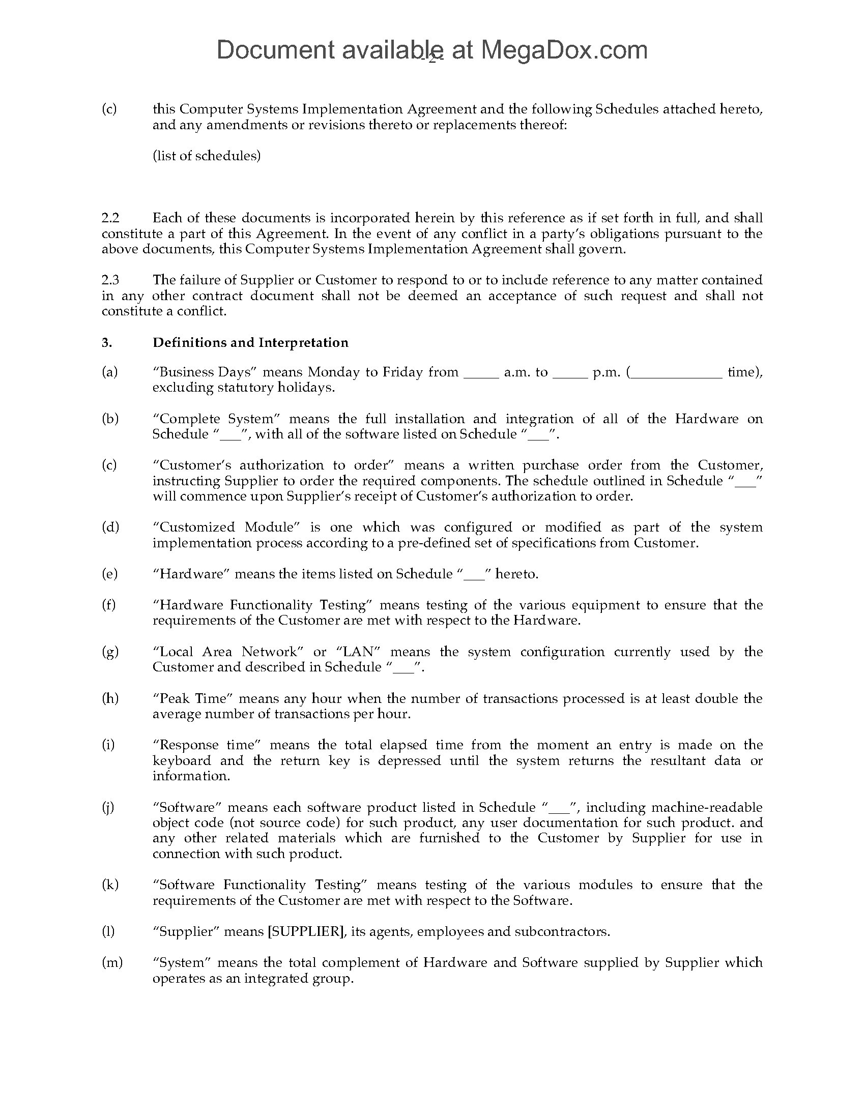 canada computer system implementation agreement | MegaDox.com