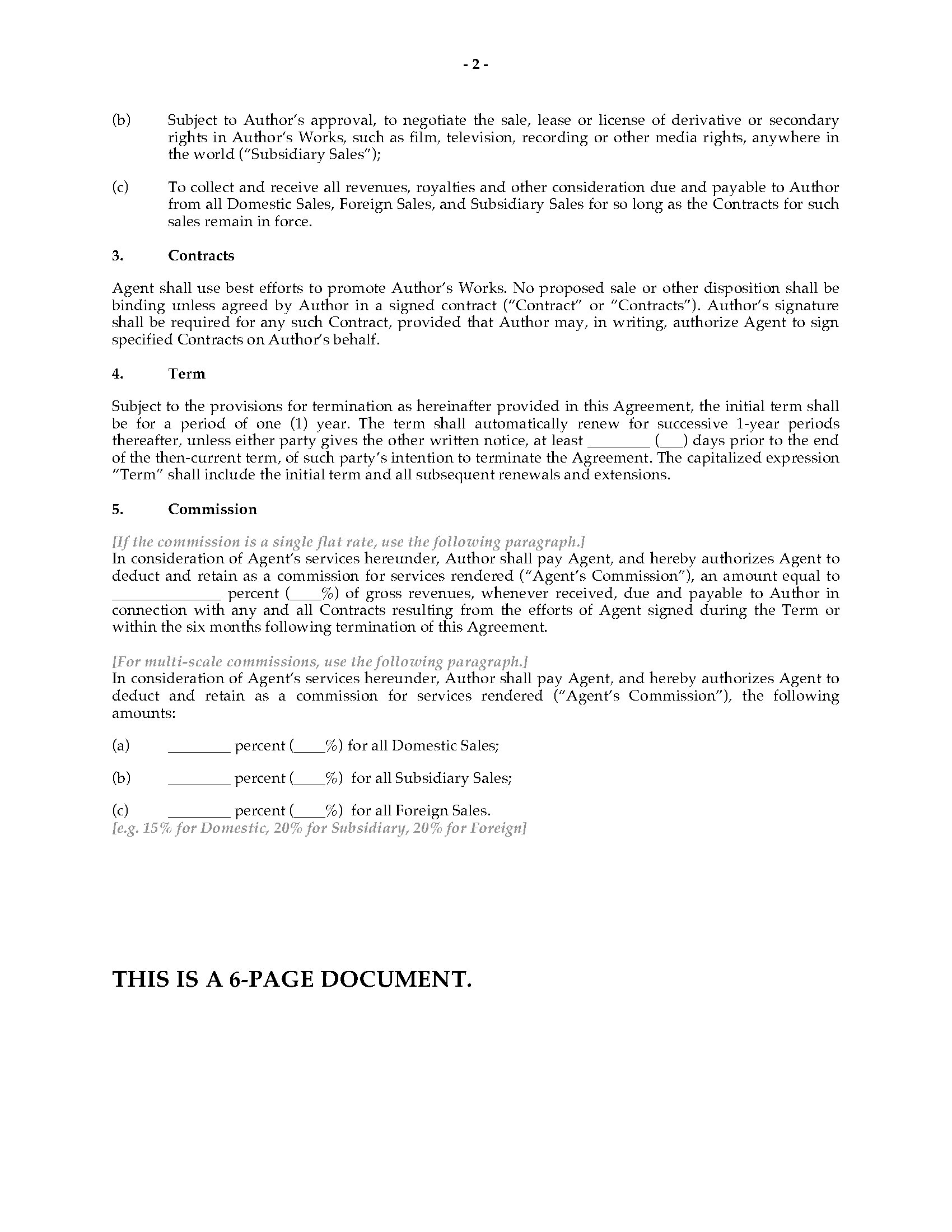 Literary Agency and Representation Agreement | MegaDox.com