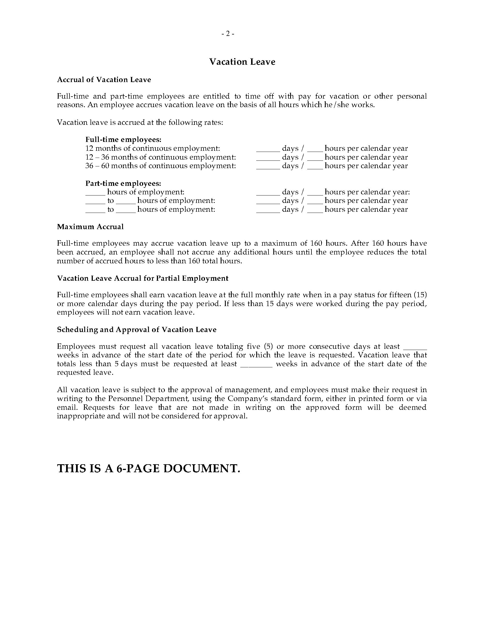 Vacation, Leave of Absence and Holiday Policy Statement | MegaDox.com