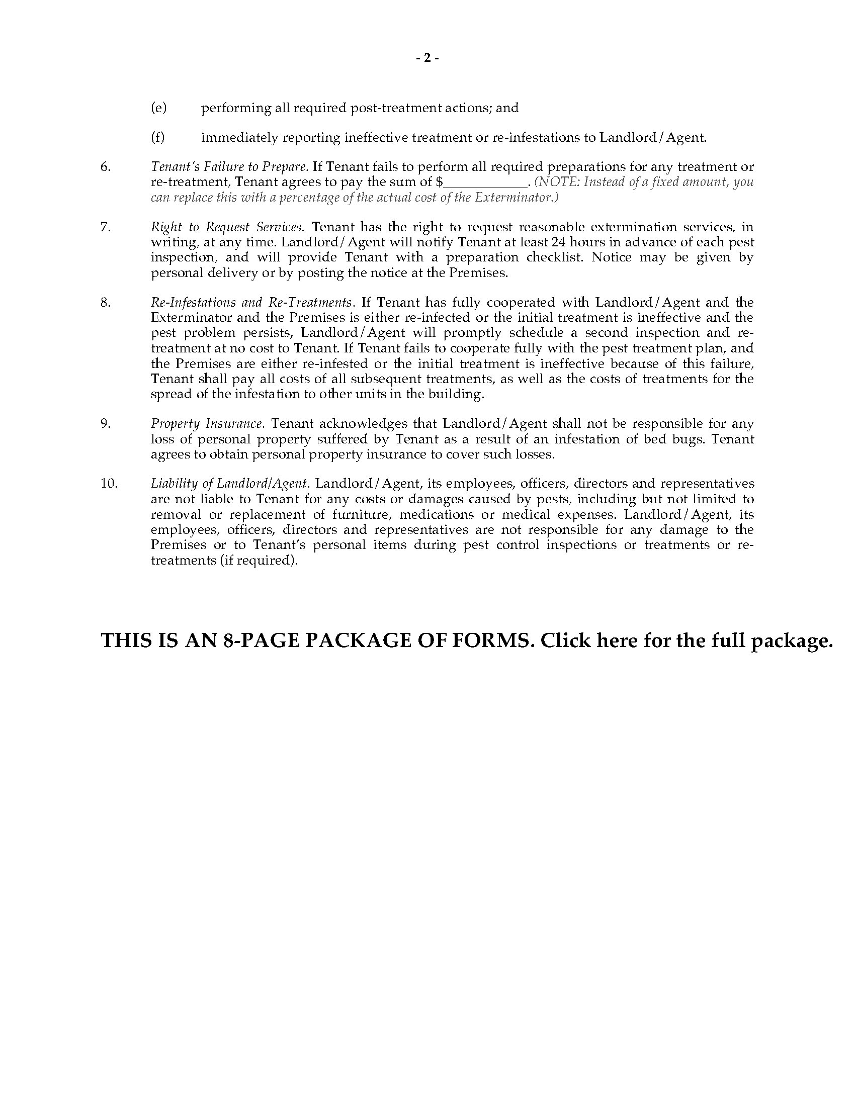 Canada Bed Bug Lease Forms Package | MegaDox.com