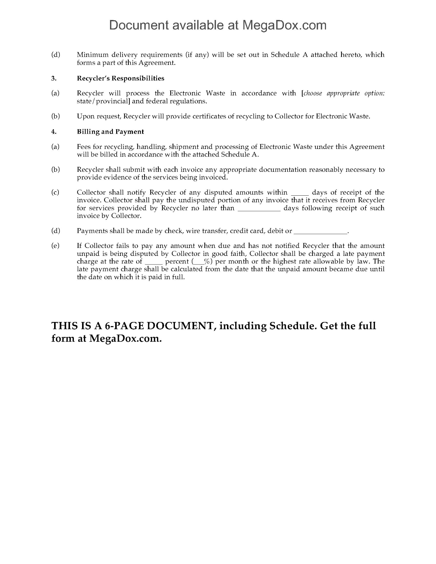 Electronic Waste Collection and Recycling Agreement | MegaDox.com