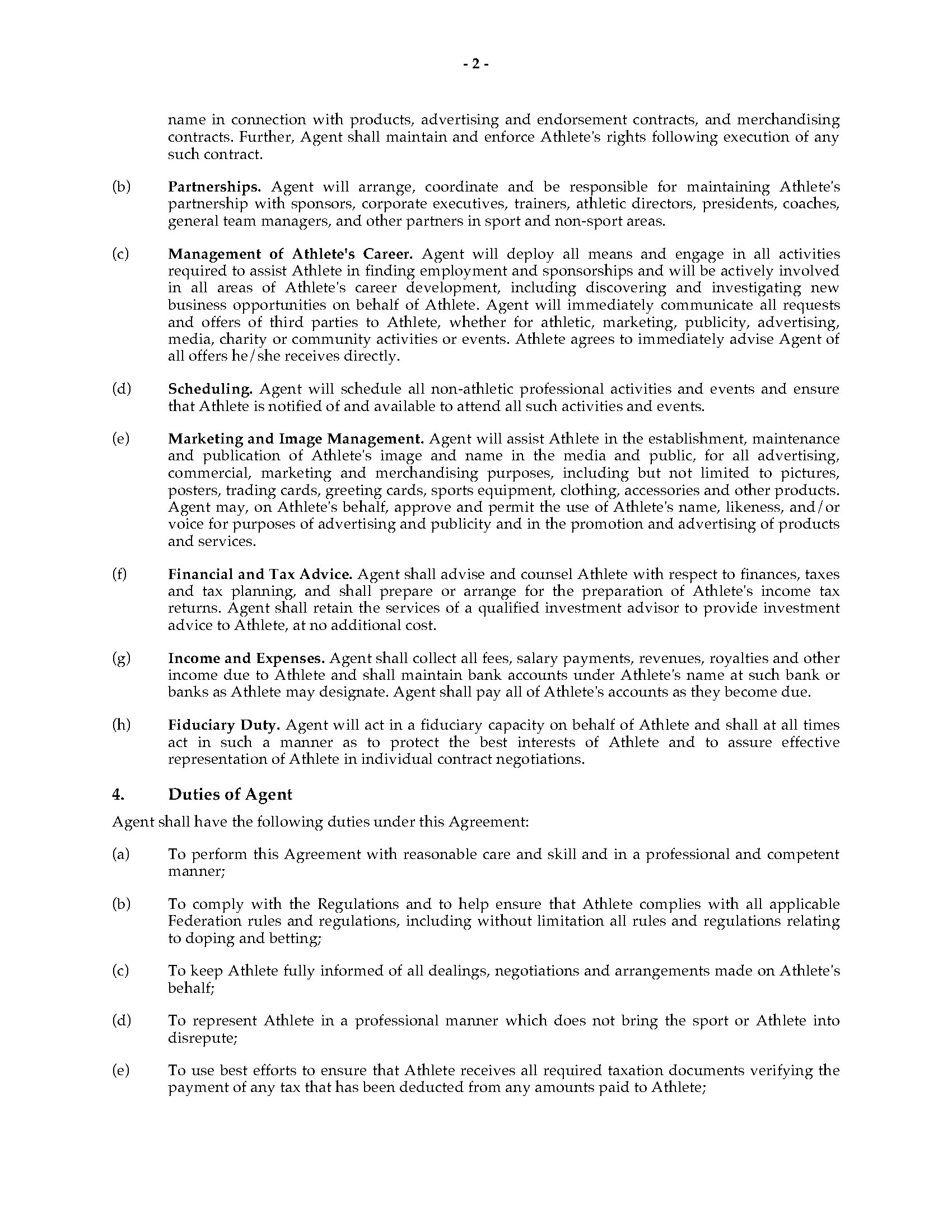 Sport Agency and Representation Agreement | MegaDox.com