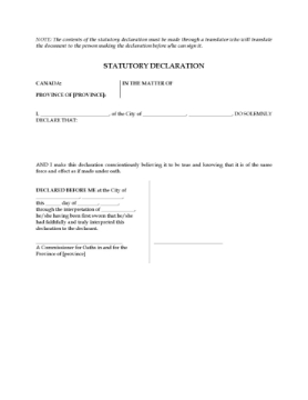 Free Canada Statutory Declaration of translator form | MegaDox.com