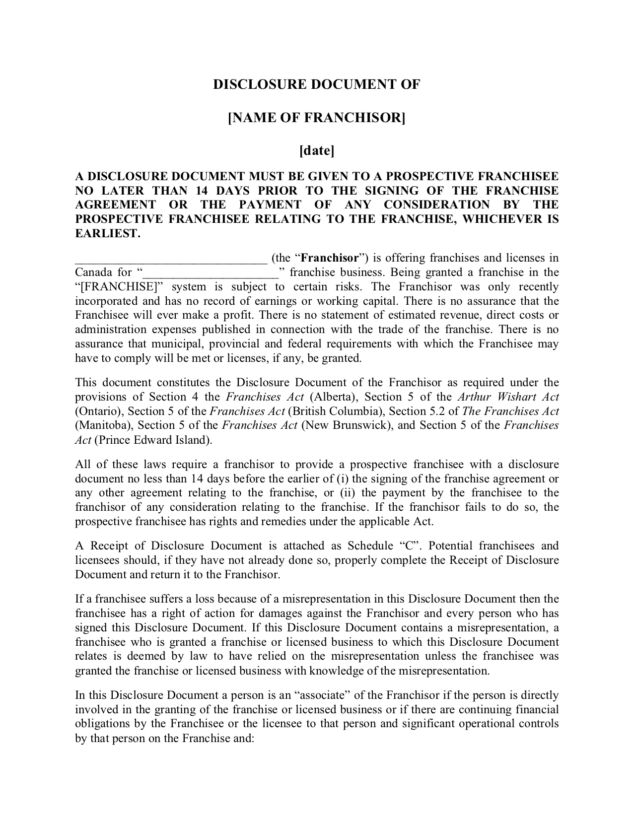 Canada franchise disclosure document | MegaDox.com