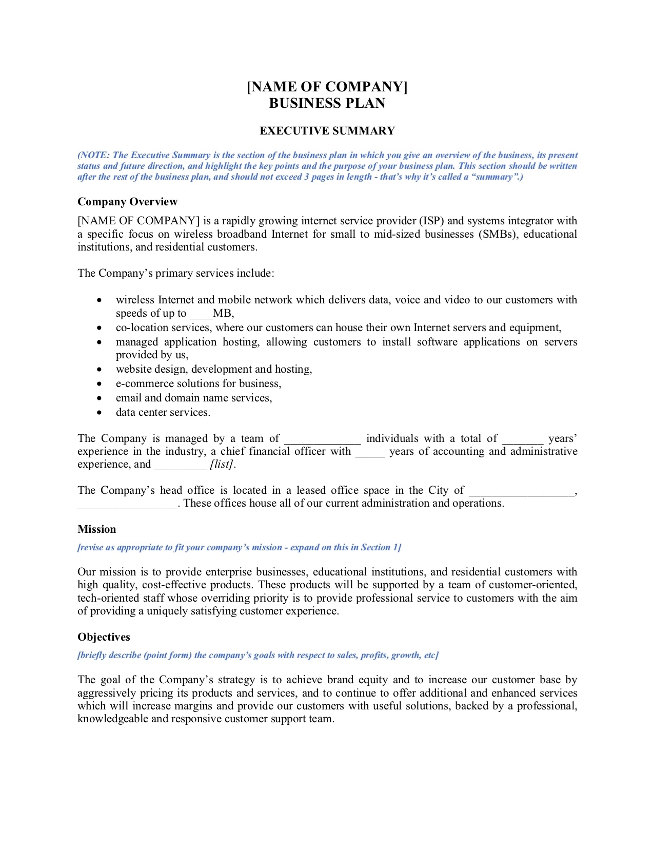 Internet Service Provider Business Plan | MegaDox.com