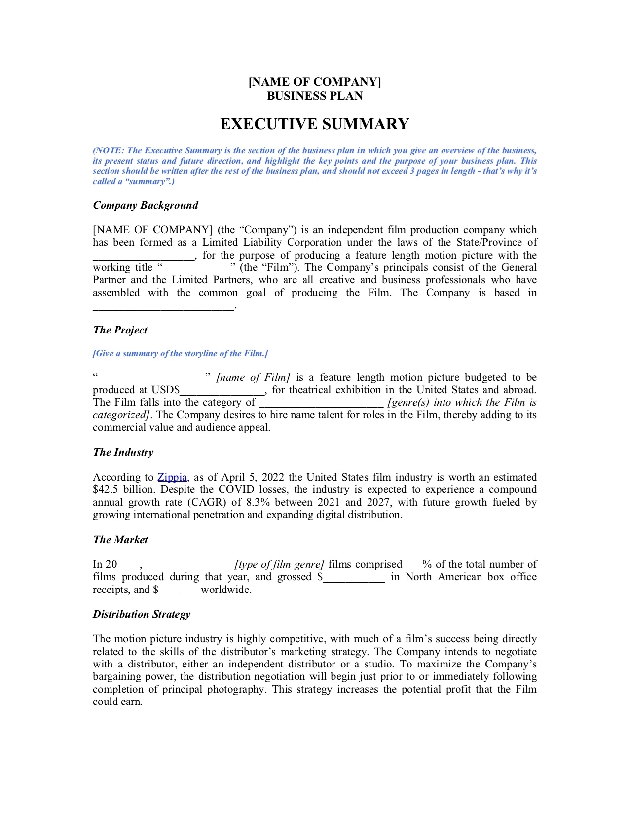 Feature Film Business Plan Template | MegaDox.com