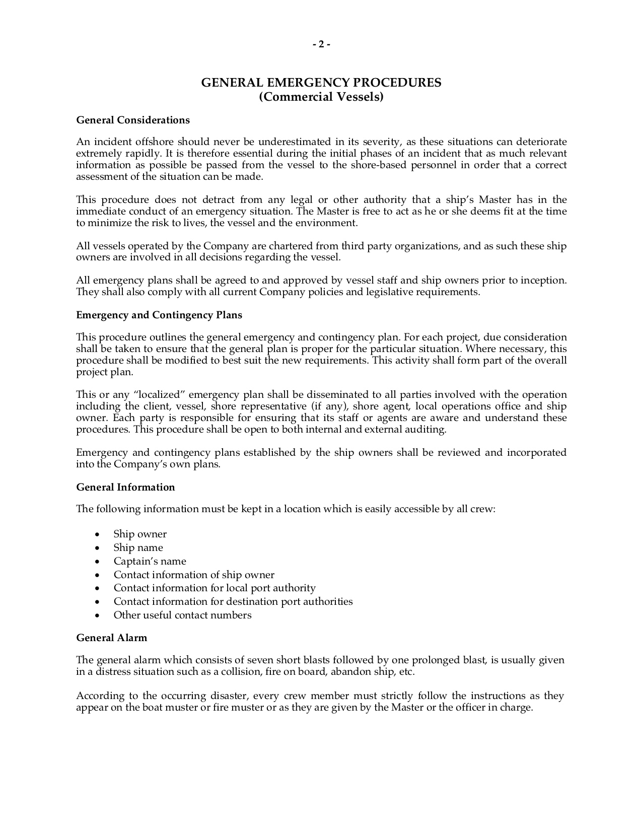emergency procedures policy for commercial marine vessel | MegaDox.com