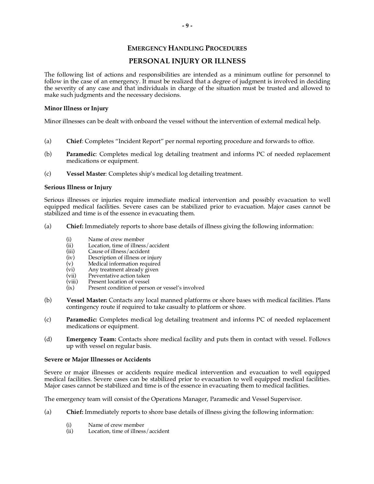 emergency procedures policy for commercial marine vessel | MegaDox.com