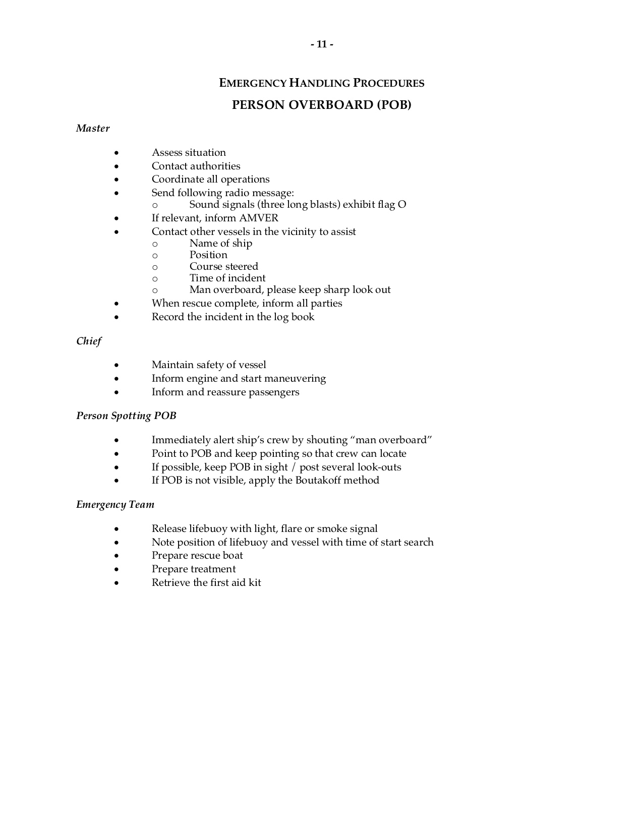 emergency procedures policy for commercial marine vessel | MegaDox.com