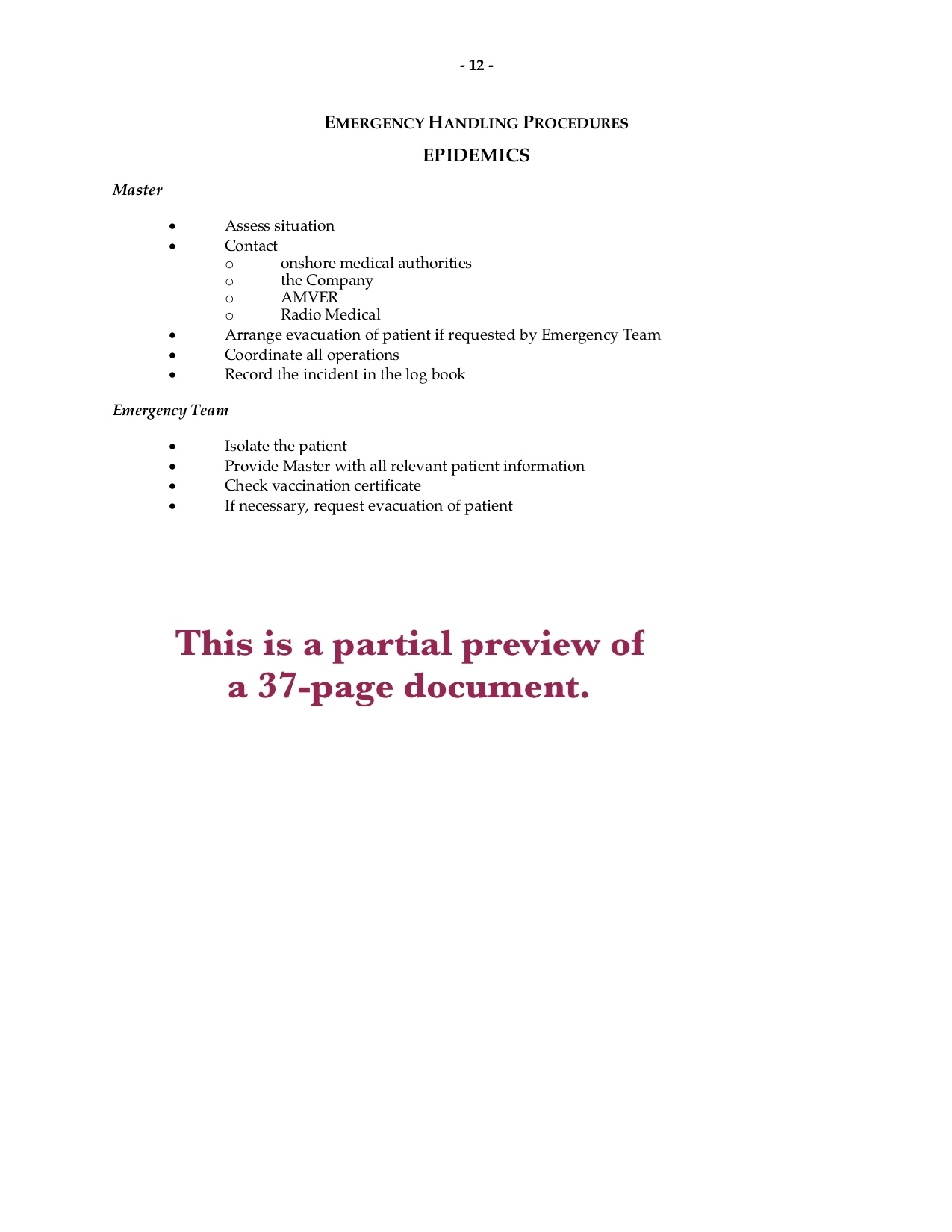 emergency procedures policy for commercial marine vessel | MegaDox.com