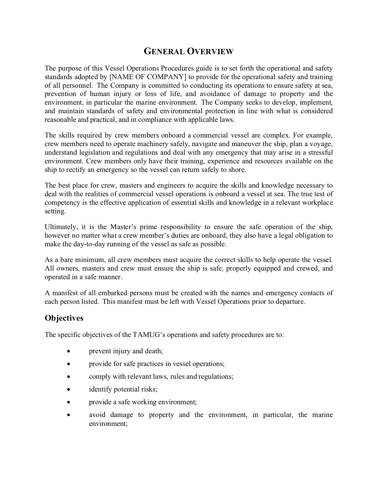 operations procedures for marine vessel | MegaDox.com