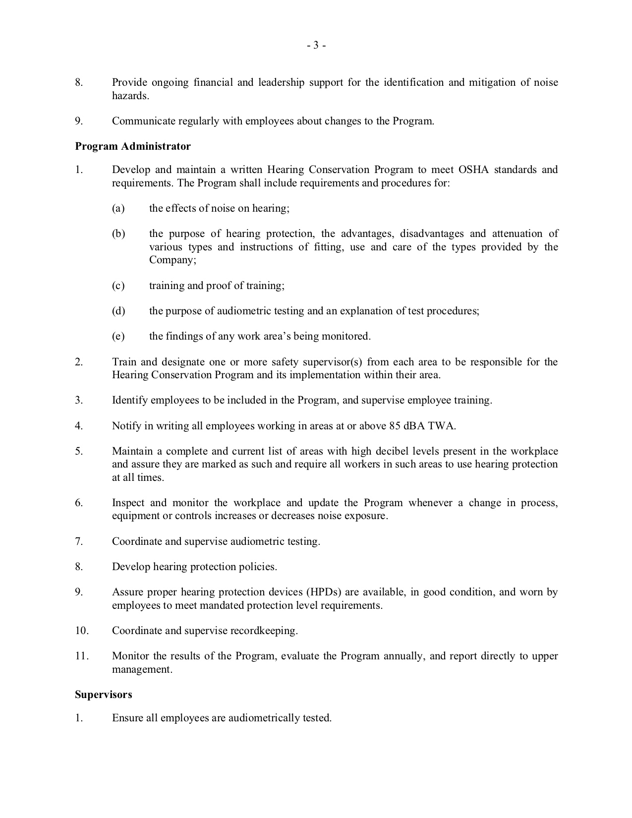 Hearing Conservation Program Template