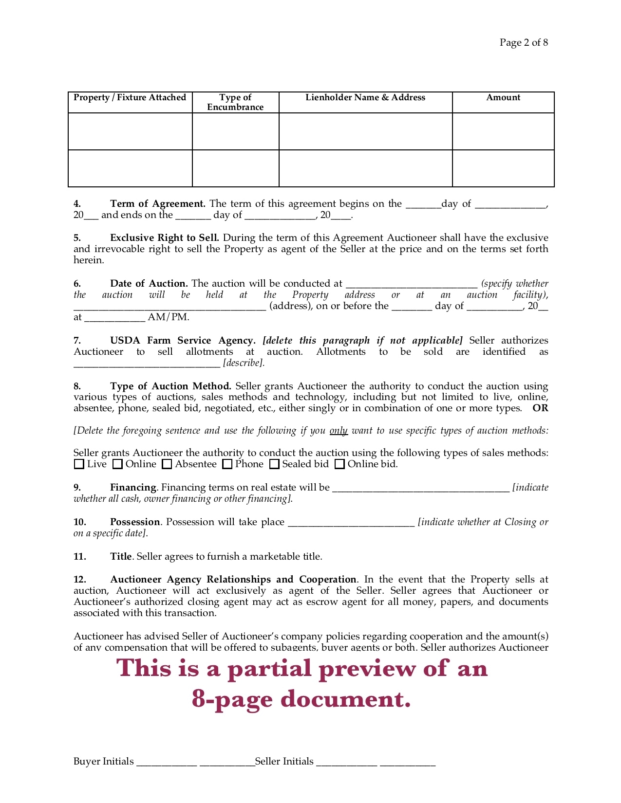 USA Exclusive Auction Listing Agreement for Real Estate | MegaDox.com