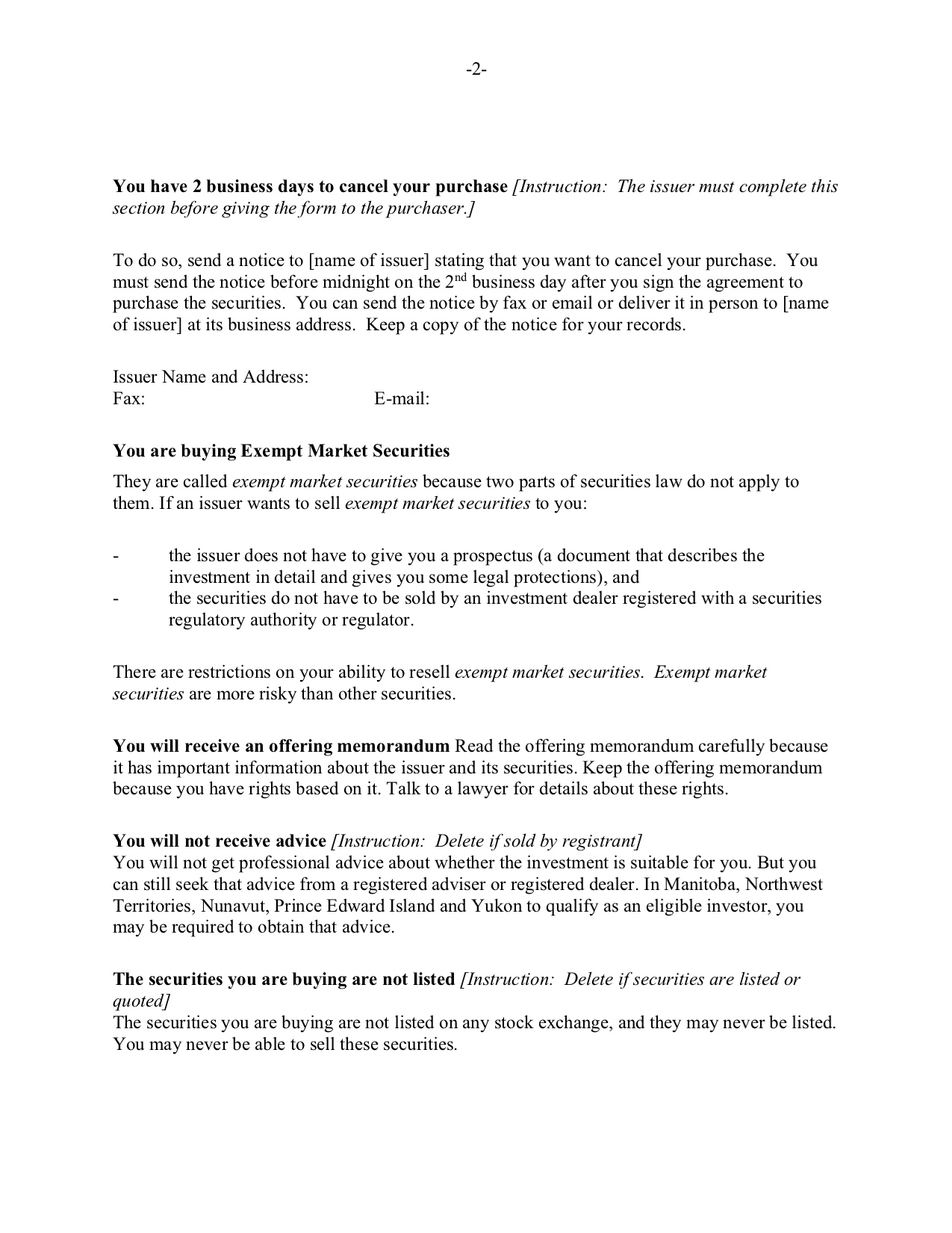 canada risk acknowledgement form 45-106f4 | MegaDox.com