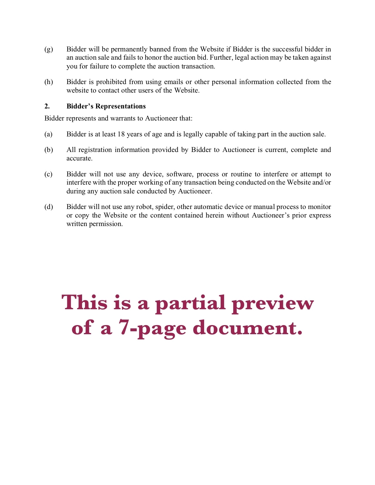 united states online auction bidder user agreement | MegaDox.com